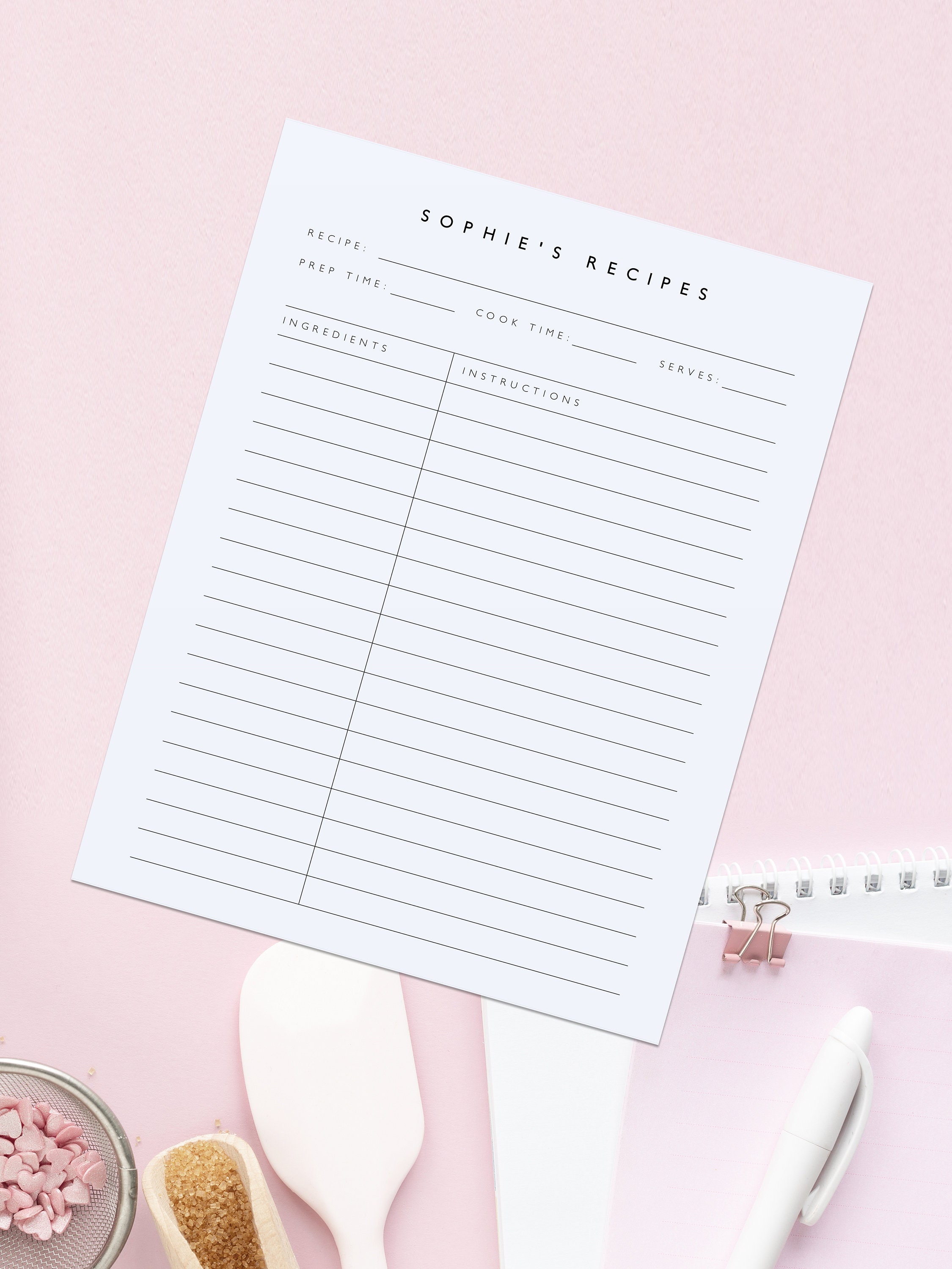 Modern Minimalist Recipe Page Printable Template Personalized | Etsy