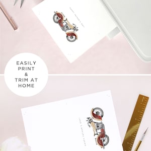 Happy Father's Day Card Printable Template, Classic Vintage Motorcycle ...