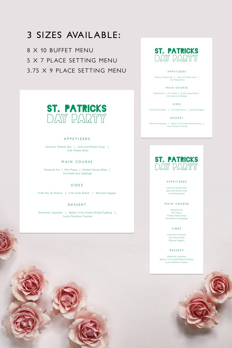St. Patrick's Day Menu Template Modern St Patty's Day - Etsy