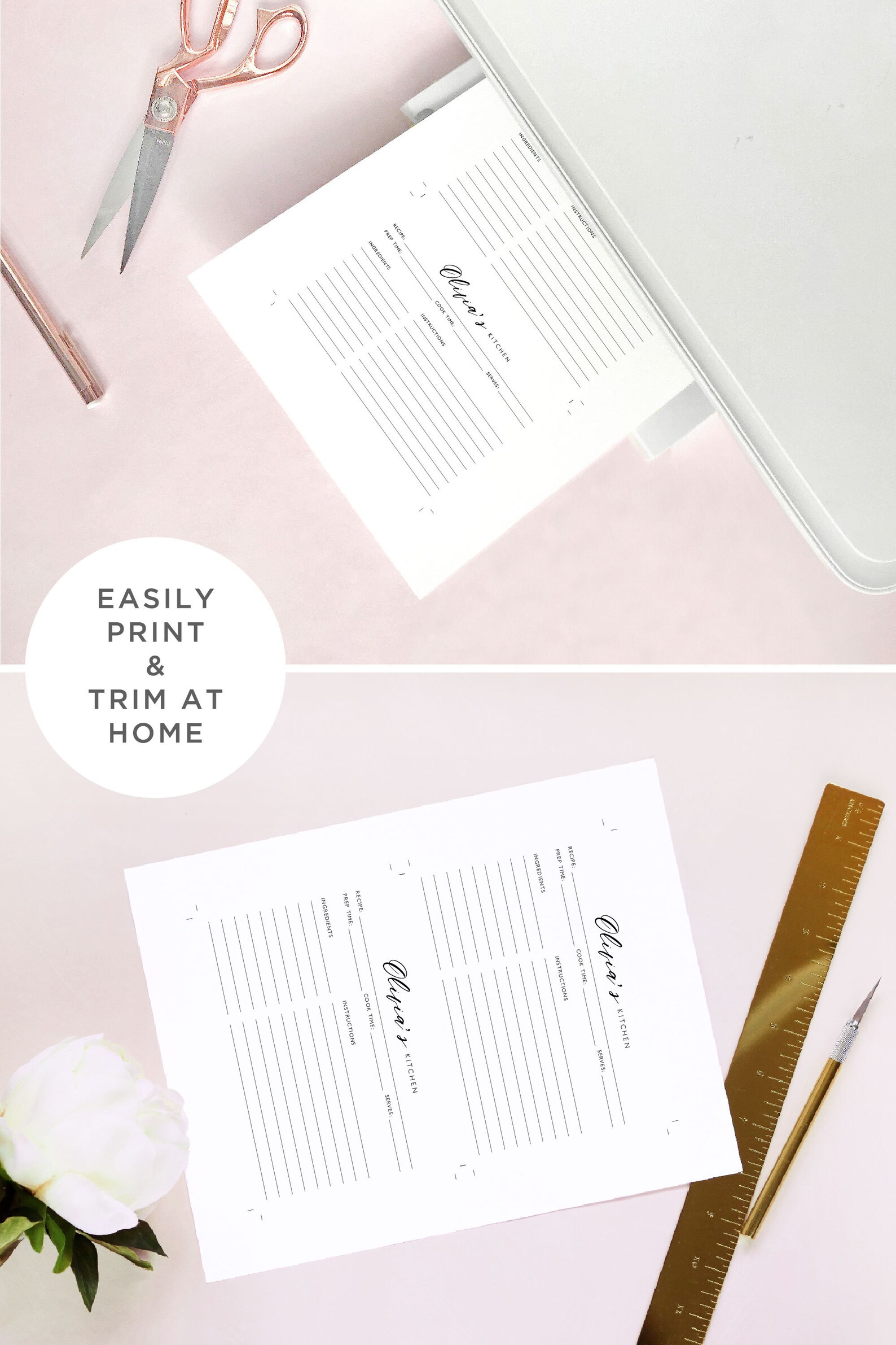 Modern Script Calligraphy Recipe Card Printable Template | Etsy