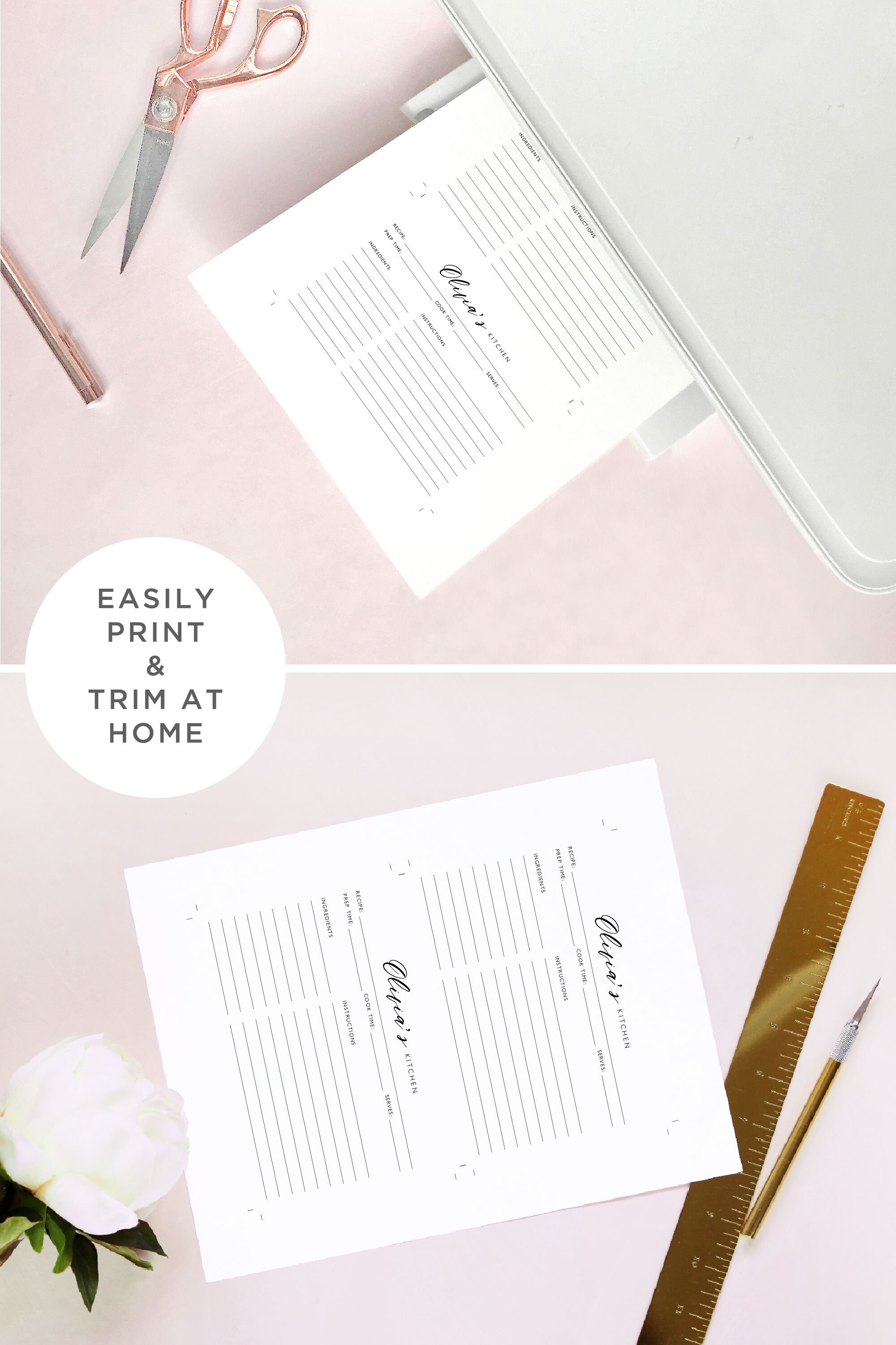 Modern Script Calligraphy Recipe Card Printable Template - Etsy