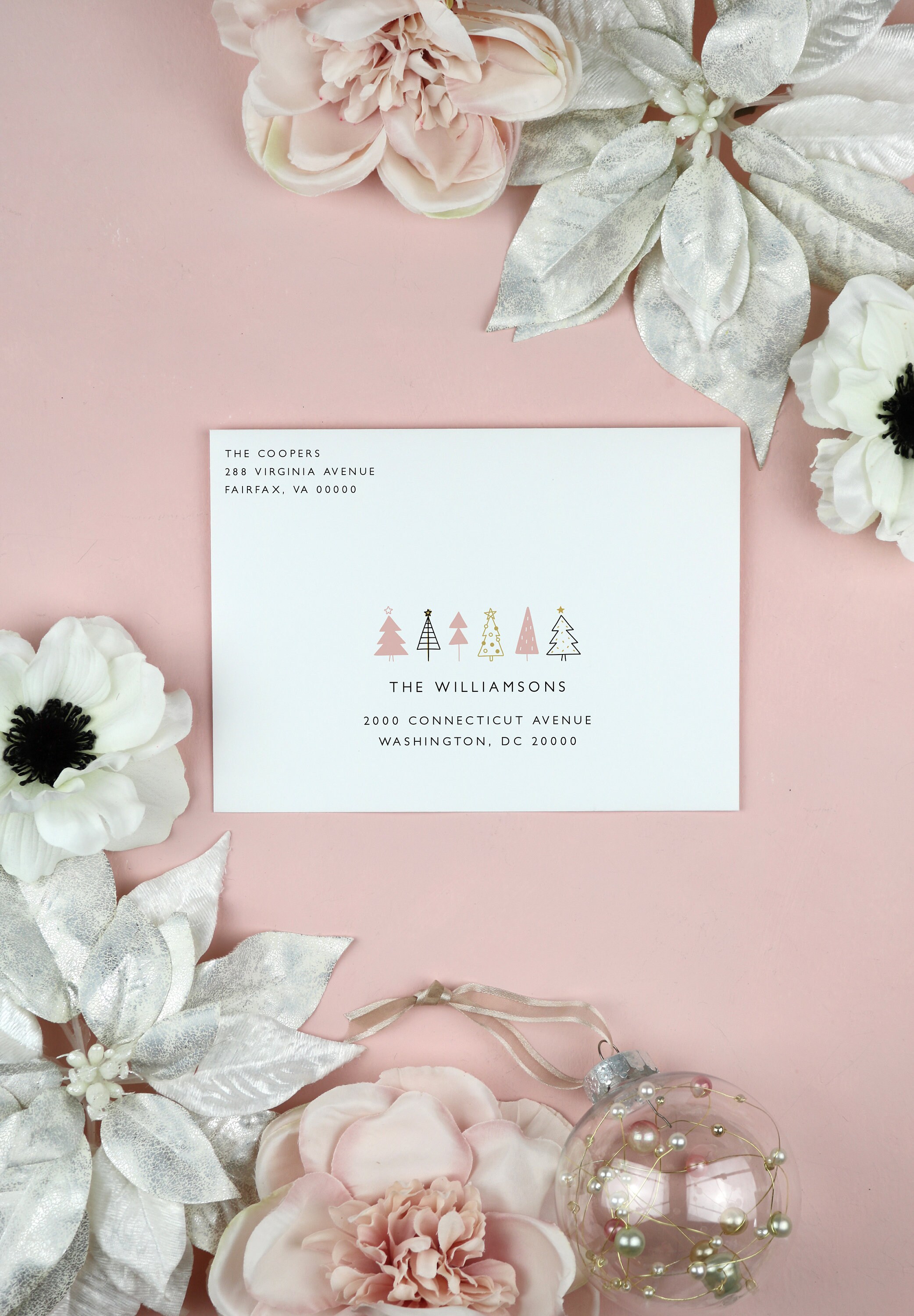 Pink Christmas Trees Holiday Envelope Addressing Template - Etsy