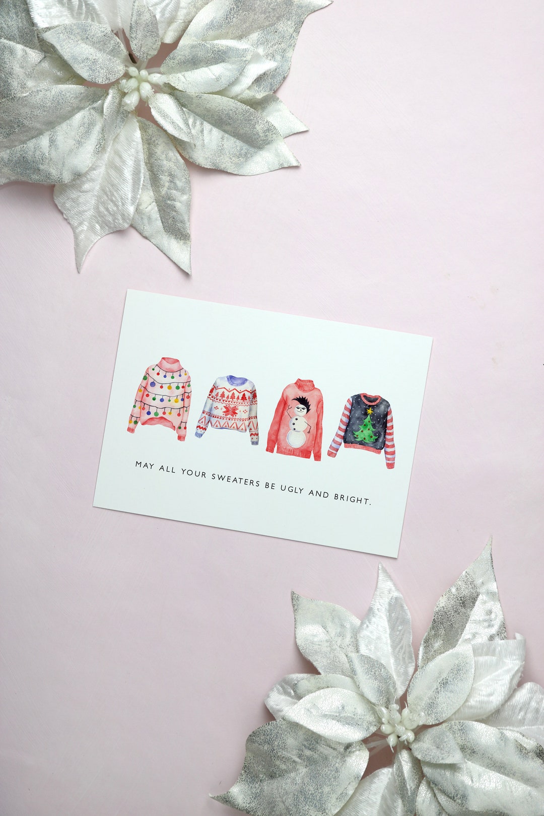Ugly Sweater Holiday Card Template, Watercolor Ugly Christmas Sweaters ...