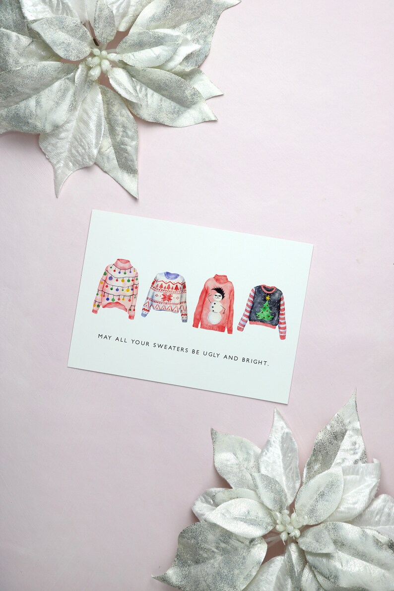 Ugly Sweater Holiday Card Template Watercolor Ugly Christmas - Etsy