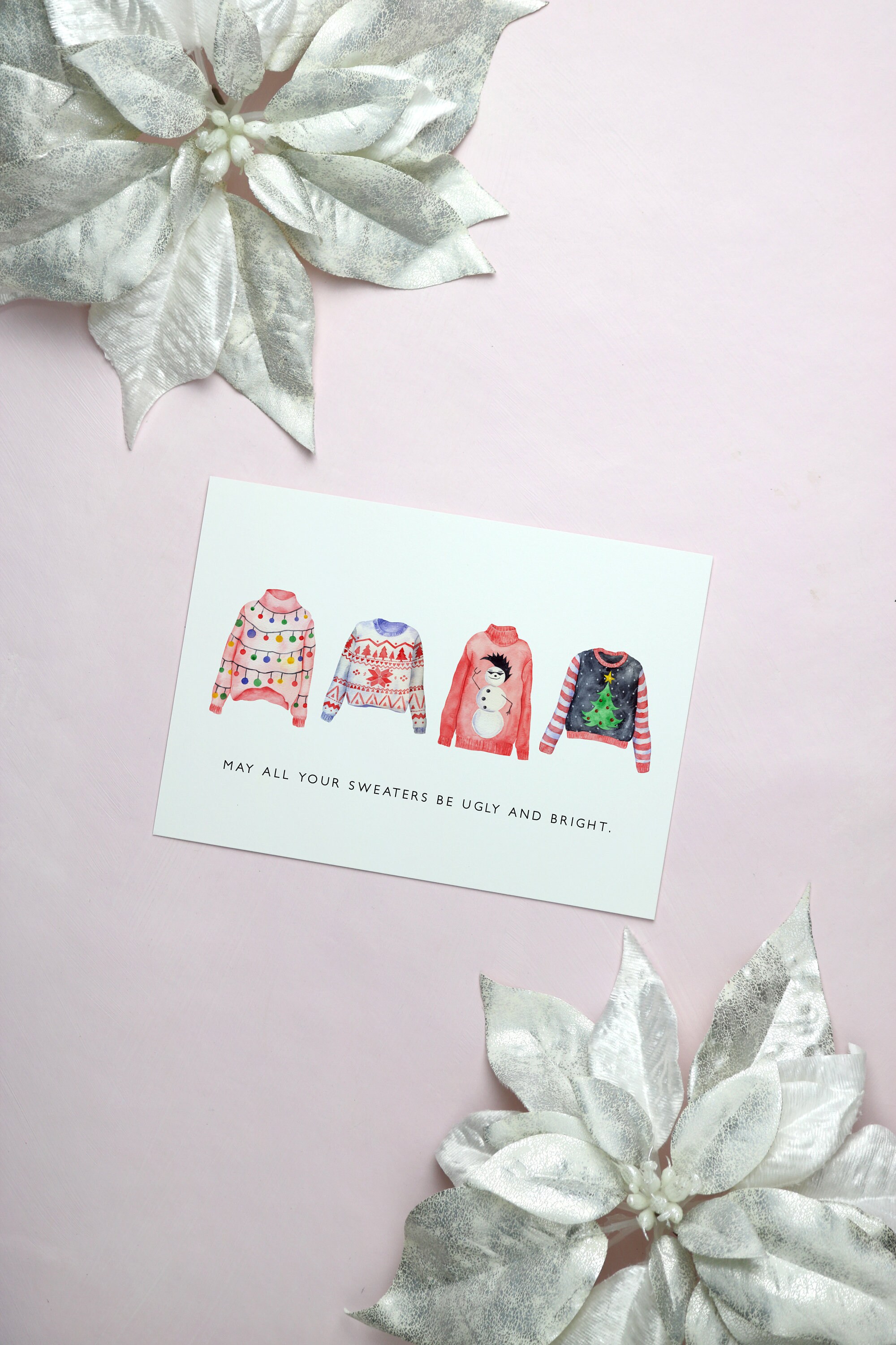 Ugly Sweater Holiday Card Template Watercolor Ugly Christmas - Etsy