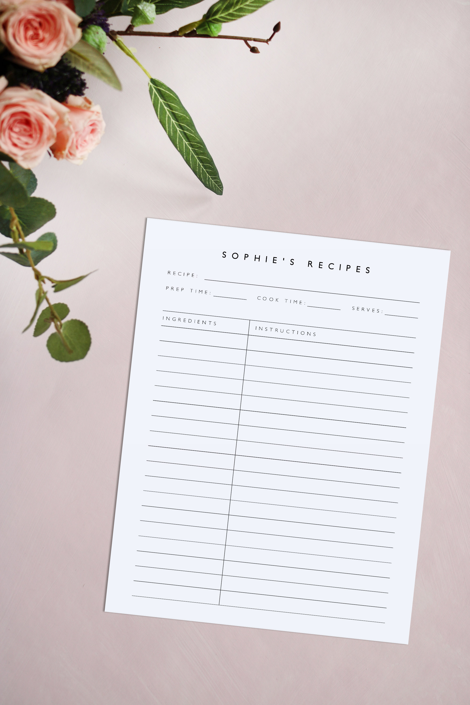 Modern Minimalist Recipe Page Printable Template, Personalized Full ...