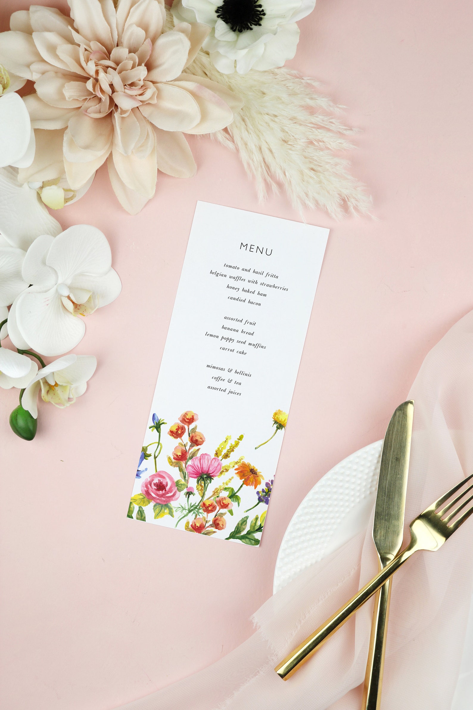 Watercolor Floral Menu Template, Colorful Floral Brunch Menu ...
