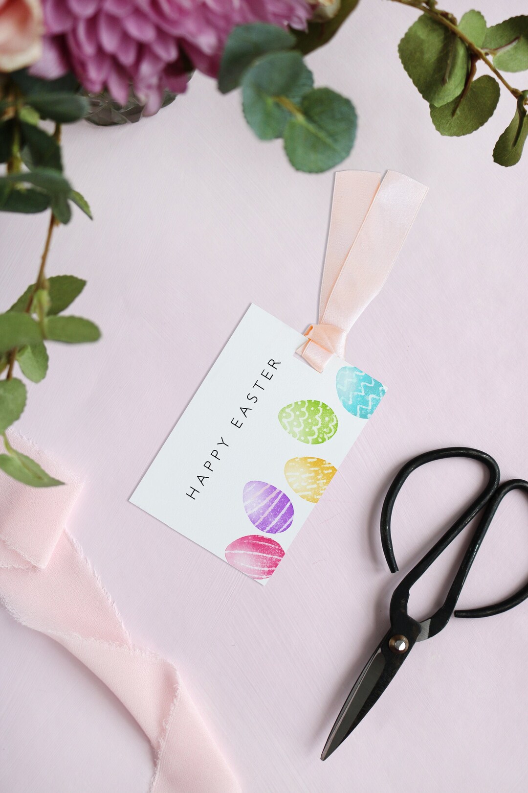 Watercolor Easter Egg Tag Template, Printable Colorful Happy Easter Tag ...