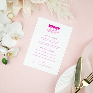 Modern Hot Pink Menu Template, Pink Bridal Shower Menu Printable ...