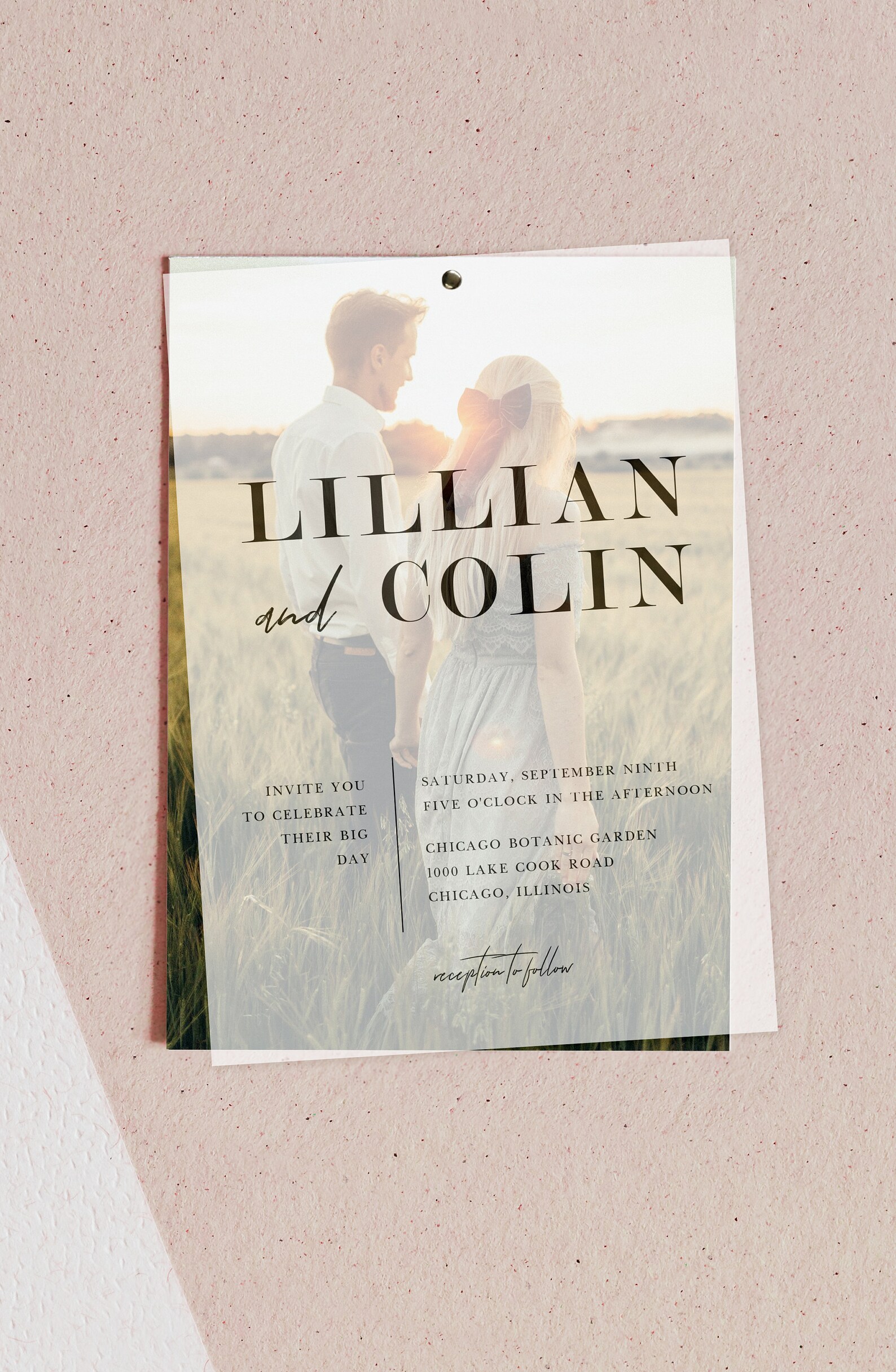 Photo Vellum Overlay Wedding Invitation, Modern Photo Invitation ...