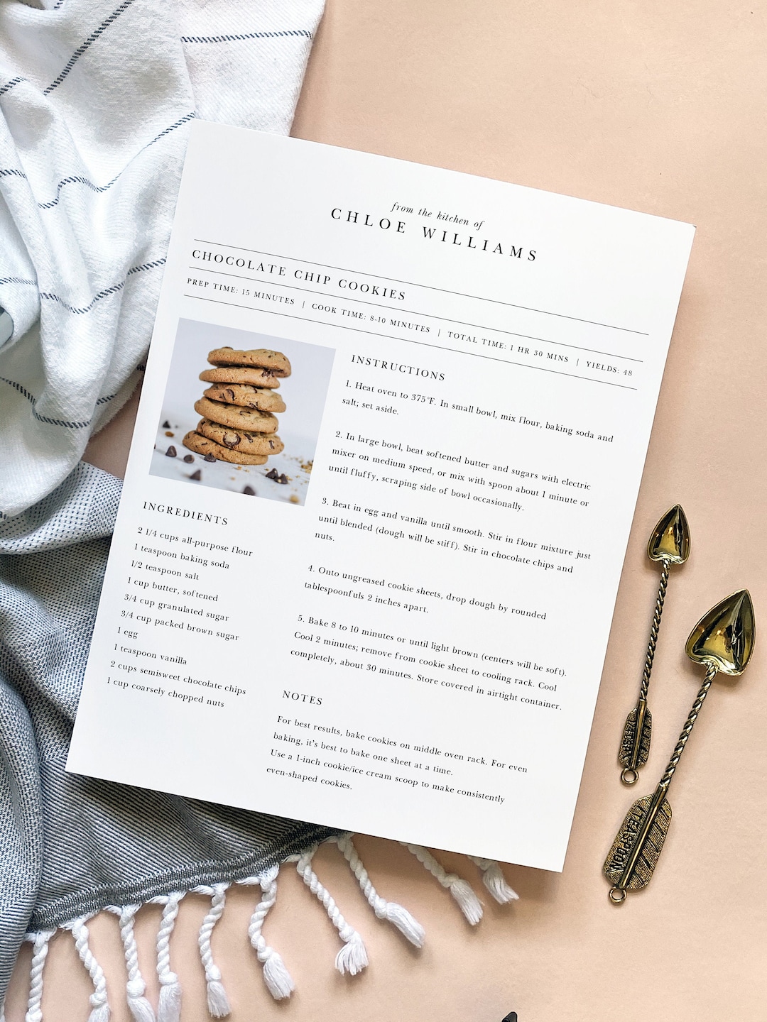 Classic Photo Recipe Page Printable Template, Personalized Recipe ...