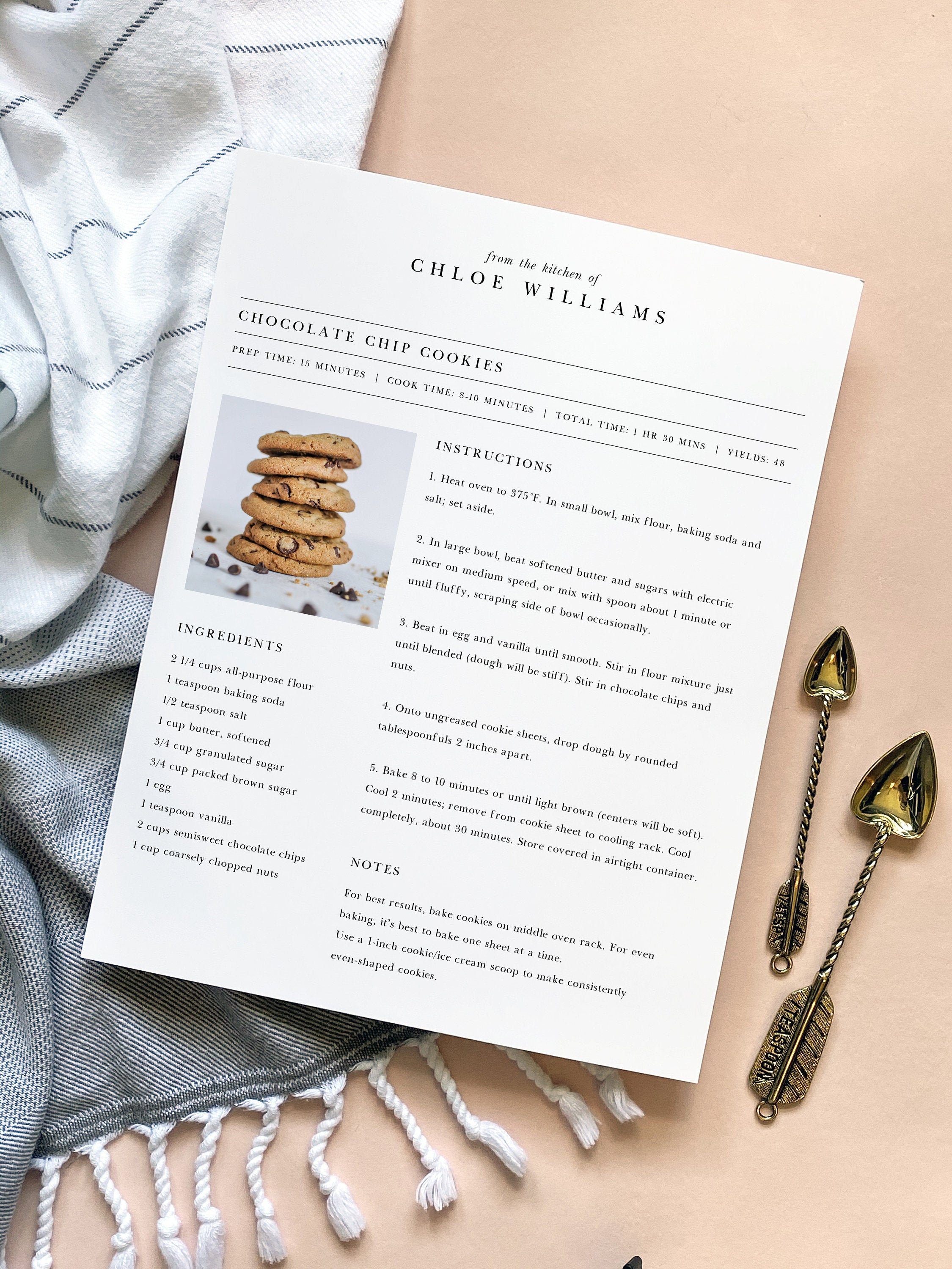 Classic Photo Recipe Page Printable Template, Personalized Recipe ...