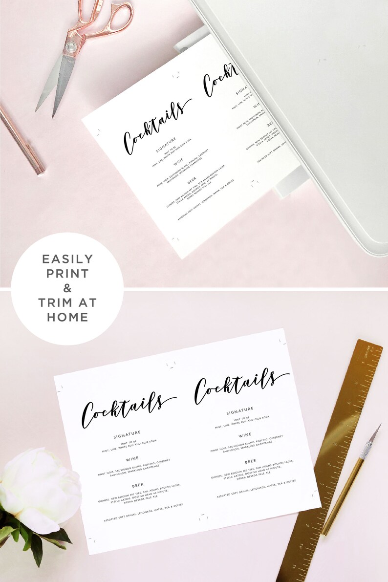 ELOISE Modern Script Calligraphy Cocktail Menu Template | Etsy