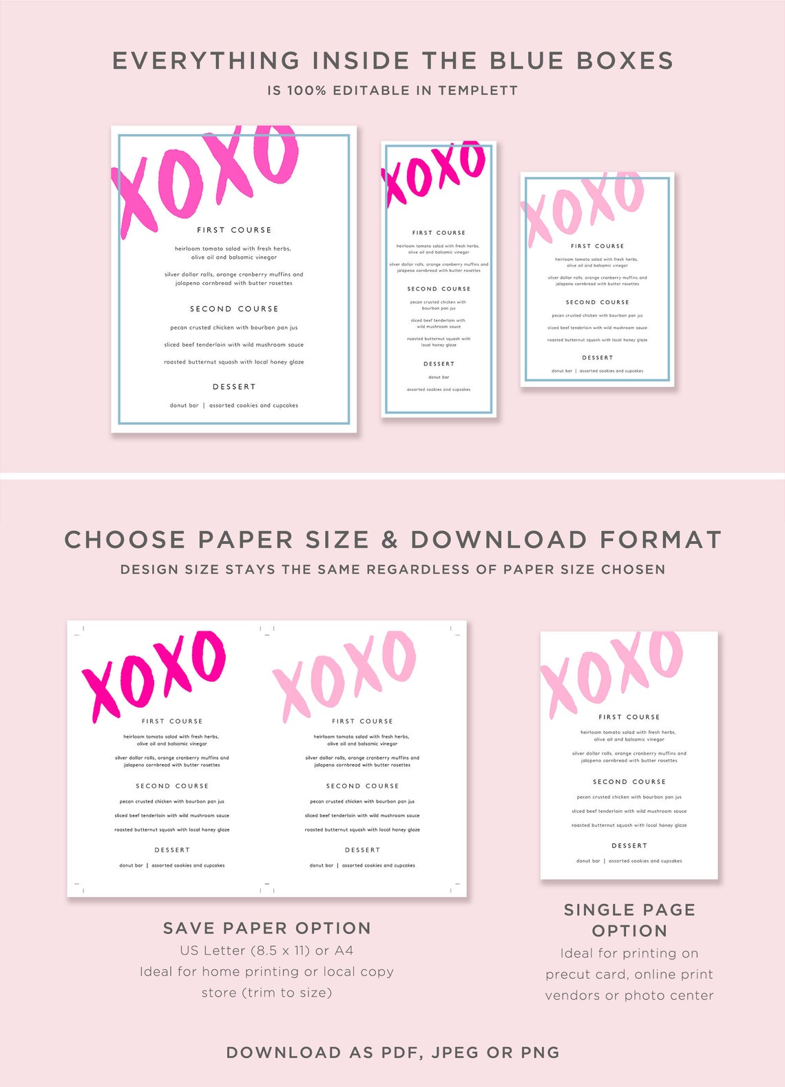 XOXO Valentine's Day Printable Menu Blush Galentine's - Etsy