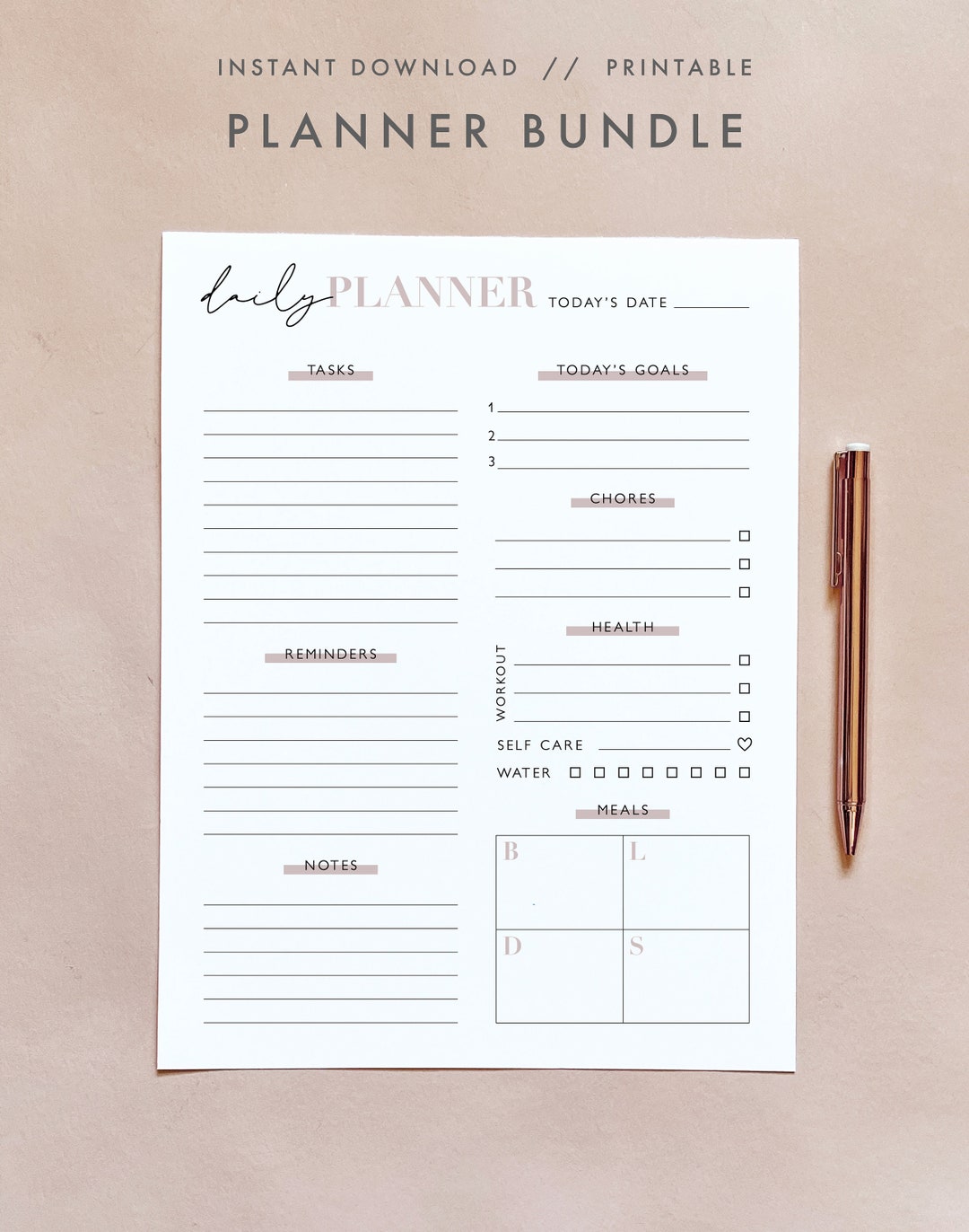 Minimalist Planner Bundle, Daily, Weekly, Monthly Planner, Notes ...