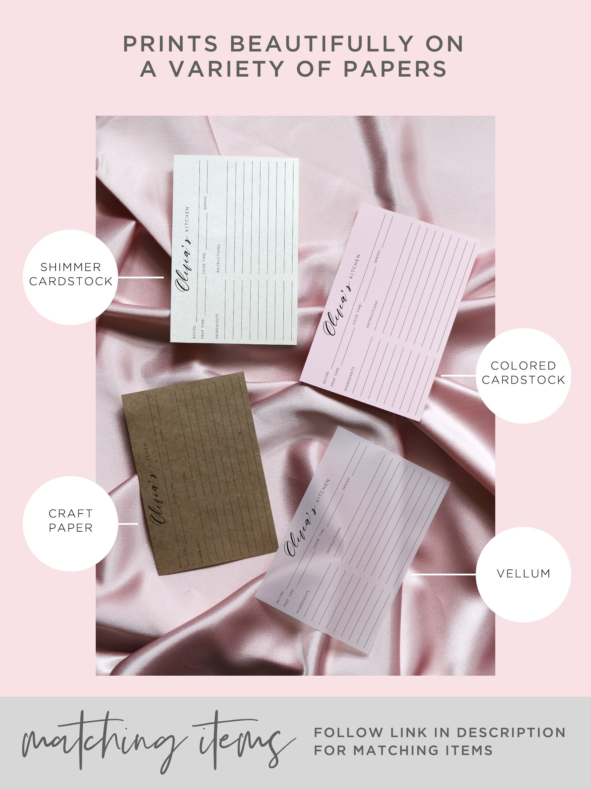 Modern Script Calligraphy Recipe Card Printable Template | Etsy