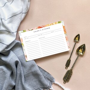 Pink Orange Watercolor Floral Recipe Card Printable Template ...