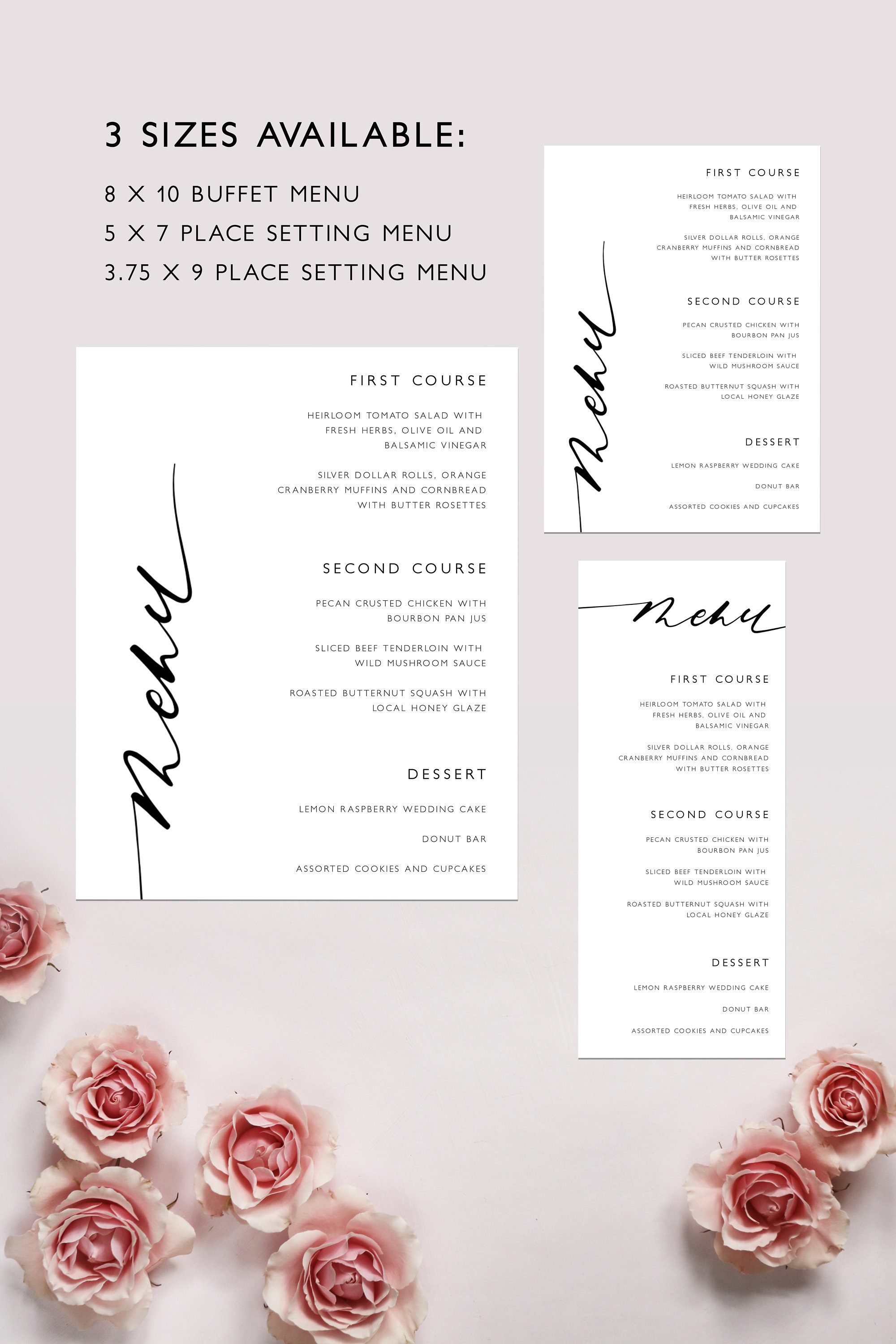Modern Script Calligraphy Wedding Menu Editable Template - Etsy