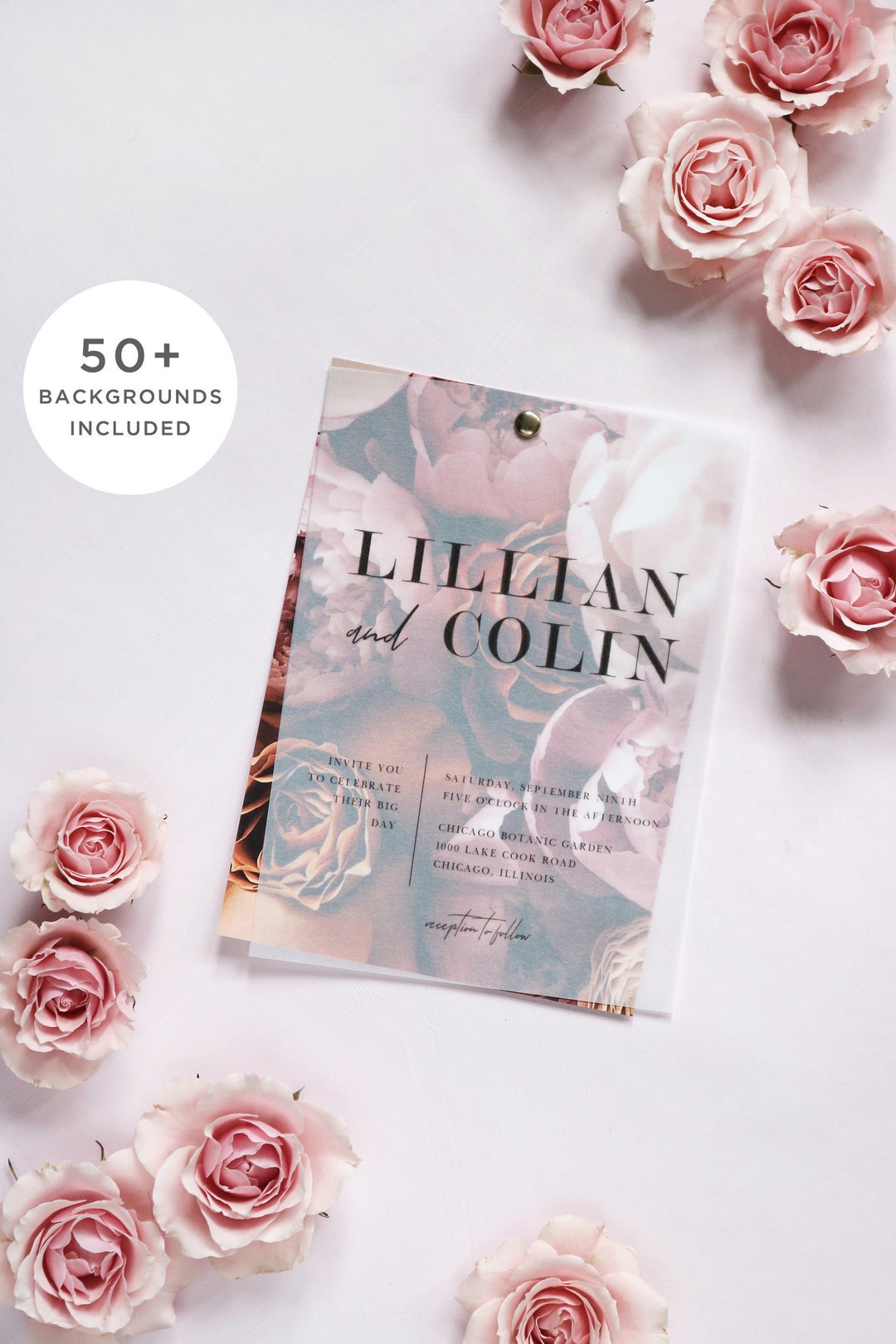 Modern Vellum Overlay Wedding Invitation Template, Sheer Vellum Layered ...