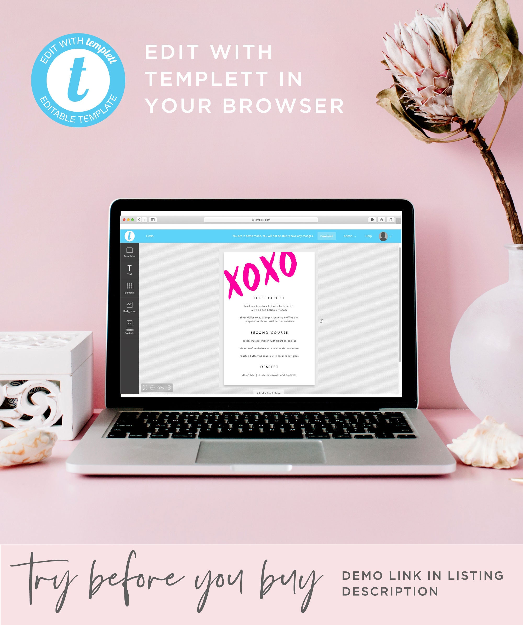 XOXO Valentine's Day Printable Menu Blush Galentine's | Etsy