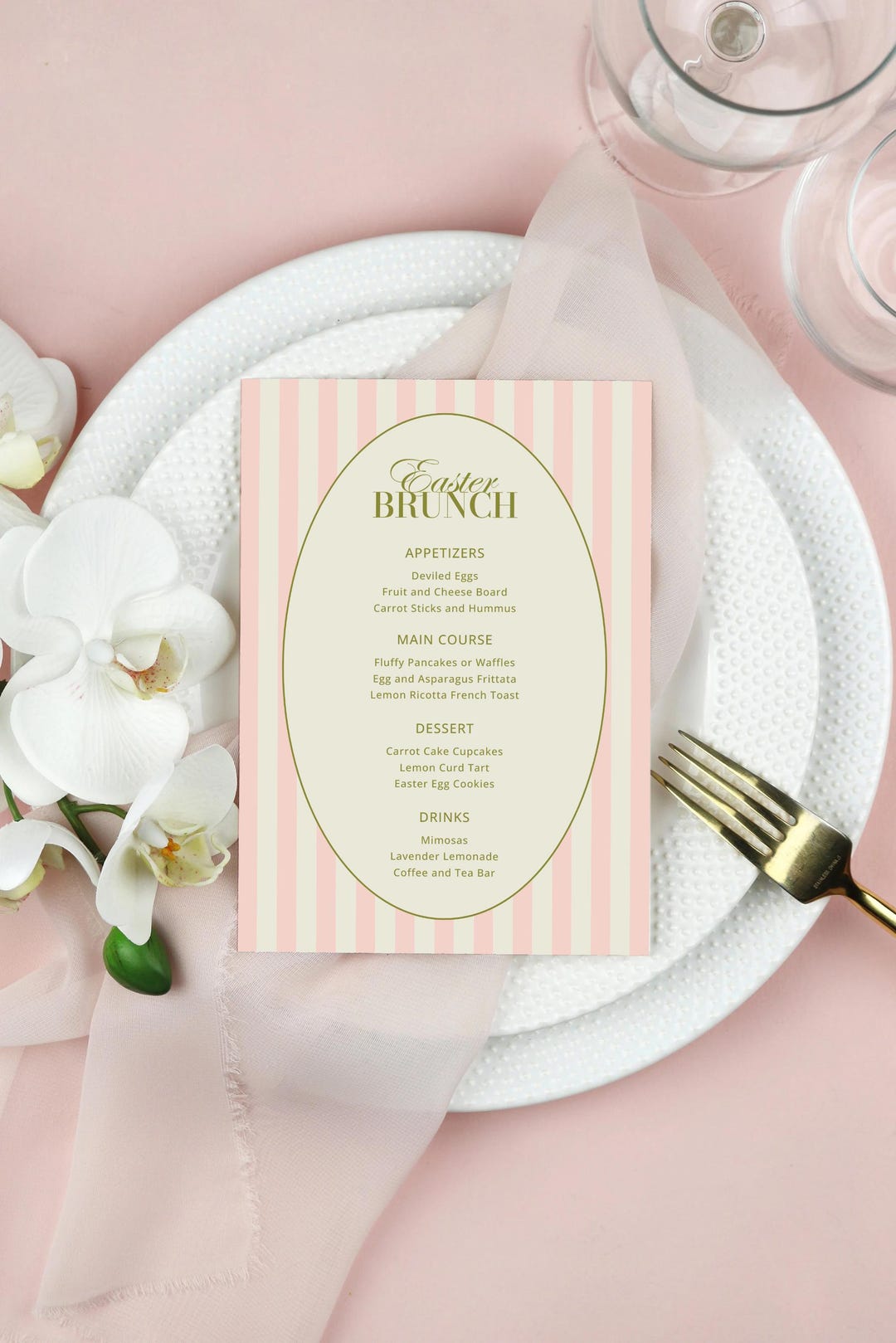Stripe Easter Brunch Menu Template, Classic Easter Menu Printable ...