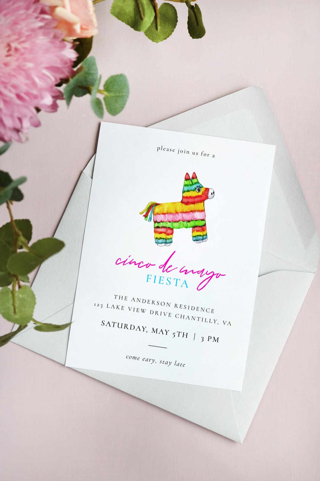 Cinco De Mayo Fiesta Party Invitation Template, Colorful Watercolor ...