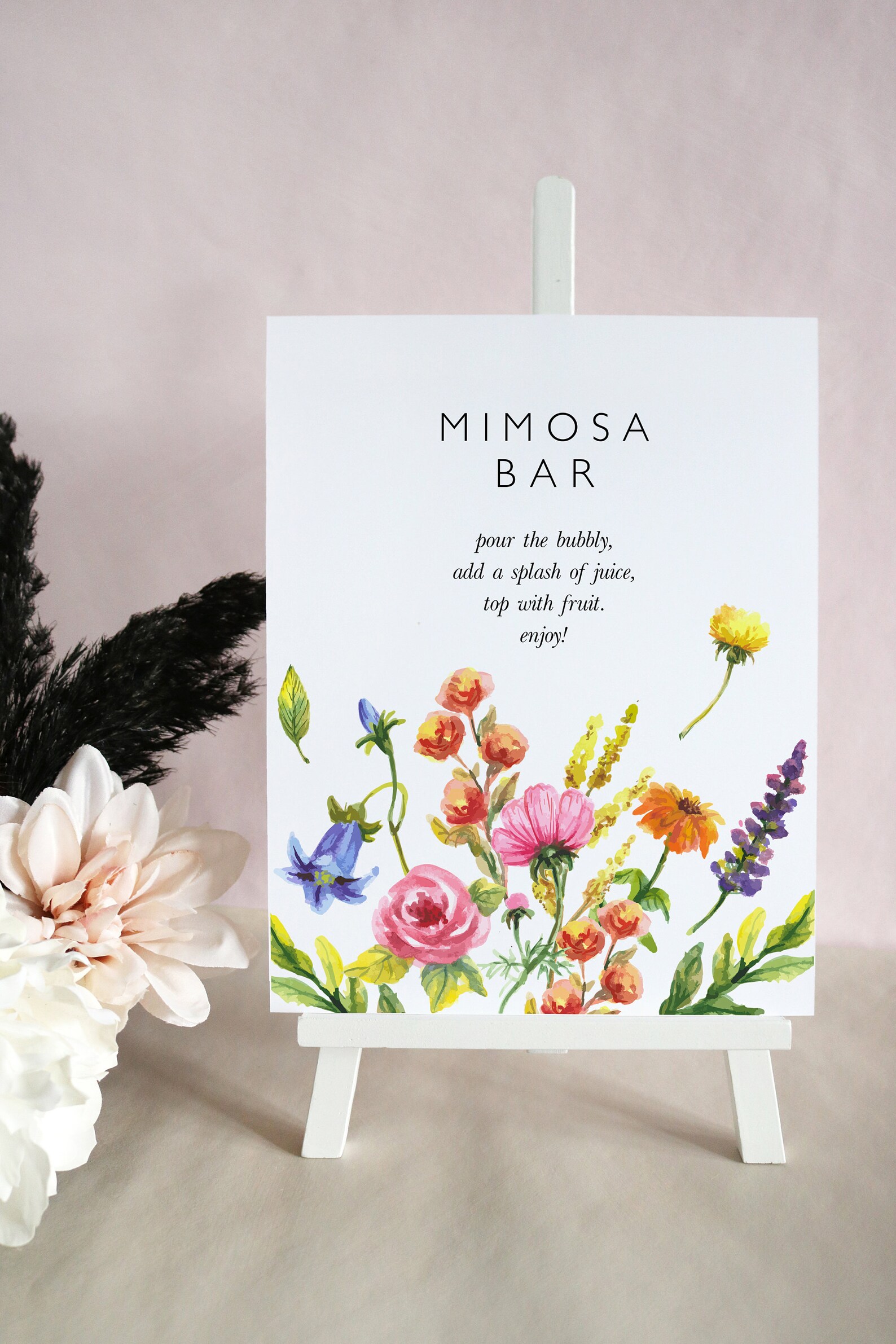 Wildflower Mimosa Bar Sign Template, Watercolor Floral Bubbly Bar Sign ...