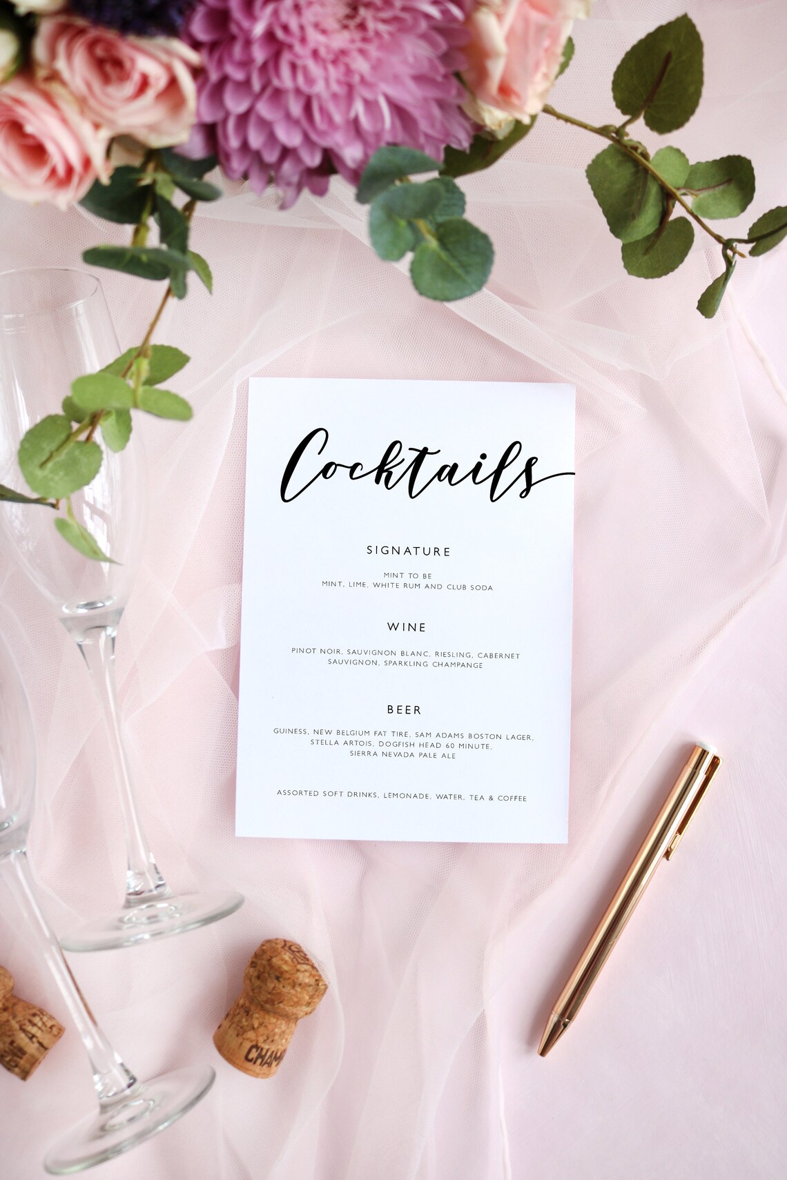 ELOISE Modern Script Calligraphy Cocktail Menu Template | Etsy