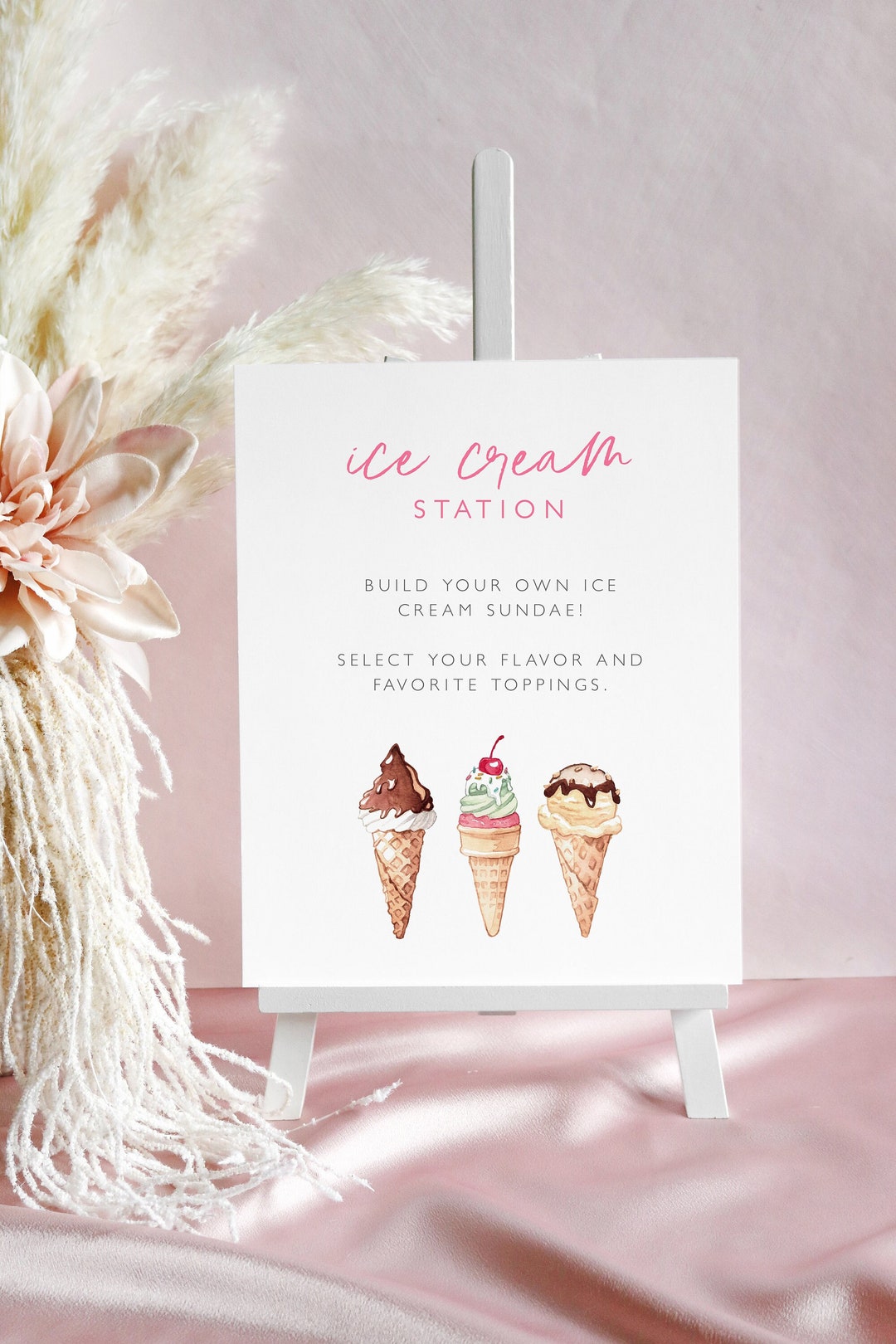Ice Cream Sundae Bar, Bridal Shower Ice Cream Sign Template, Ice Cream ...