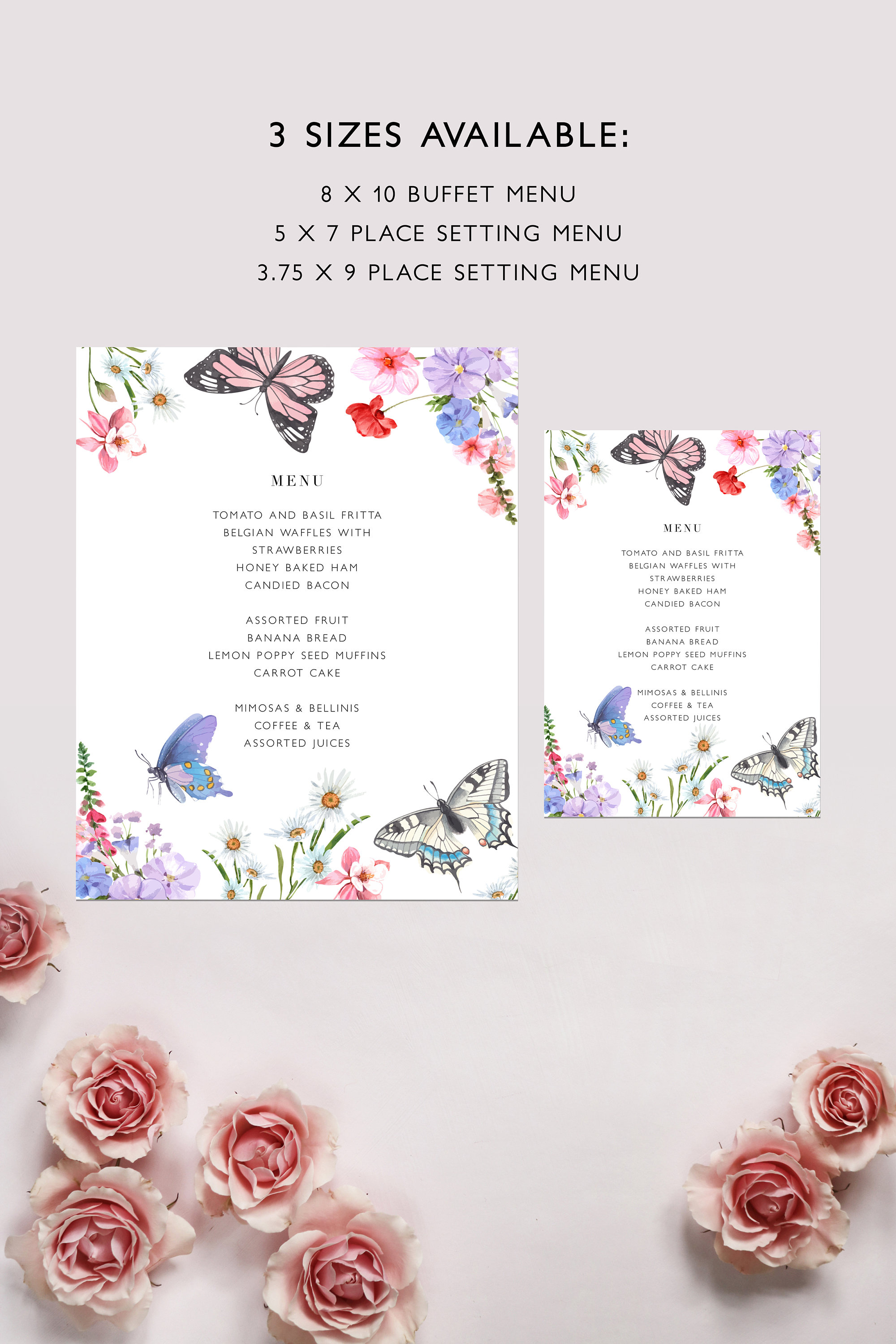 Classic Watercolor Floral Menu Template Elegant Butterfly - Etsy