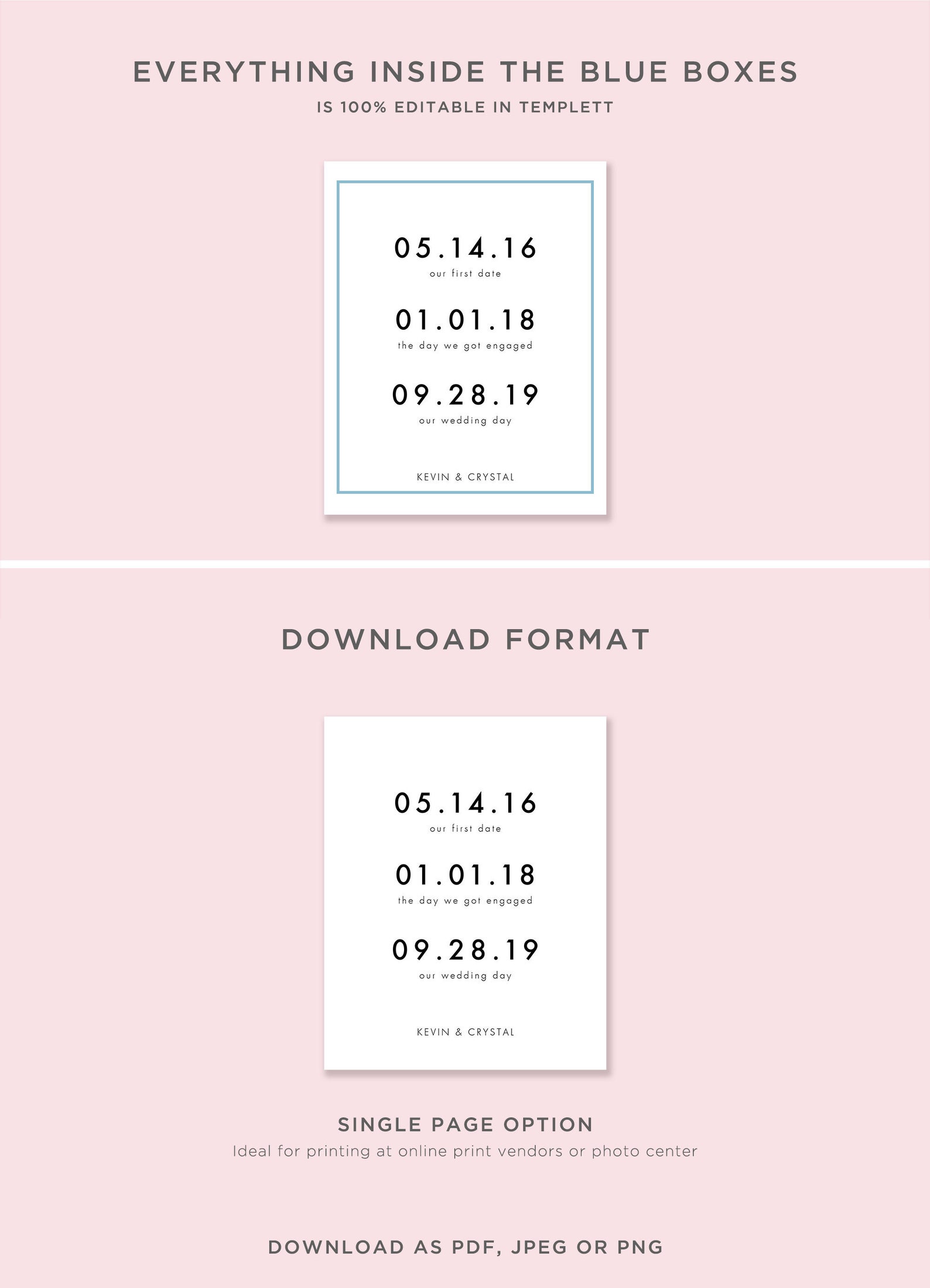 Important Dates Art Printable Template Personalized - Etsy