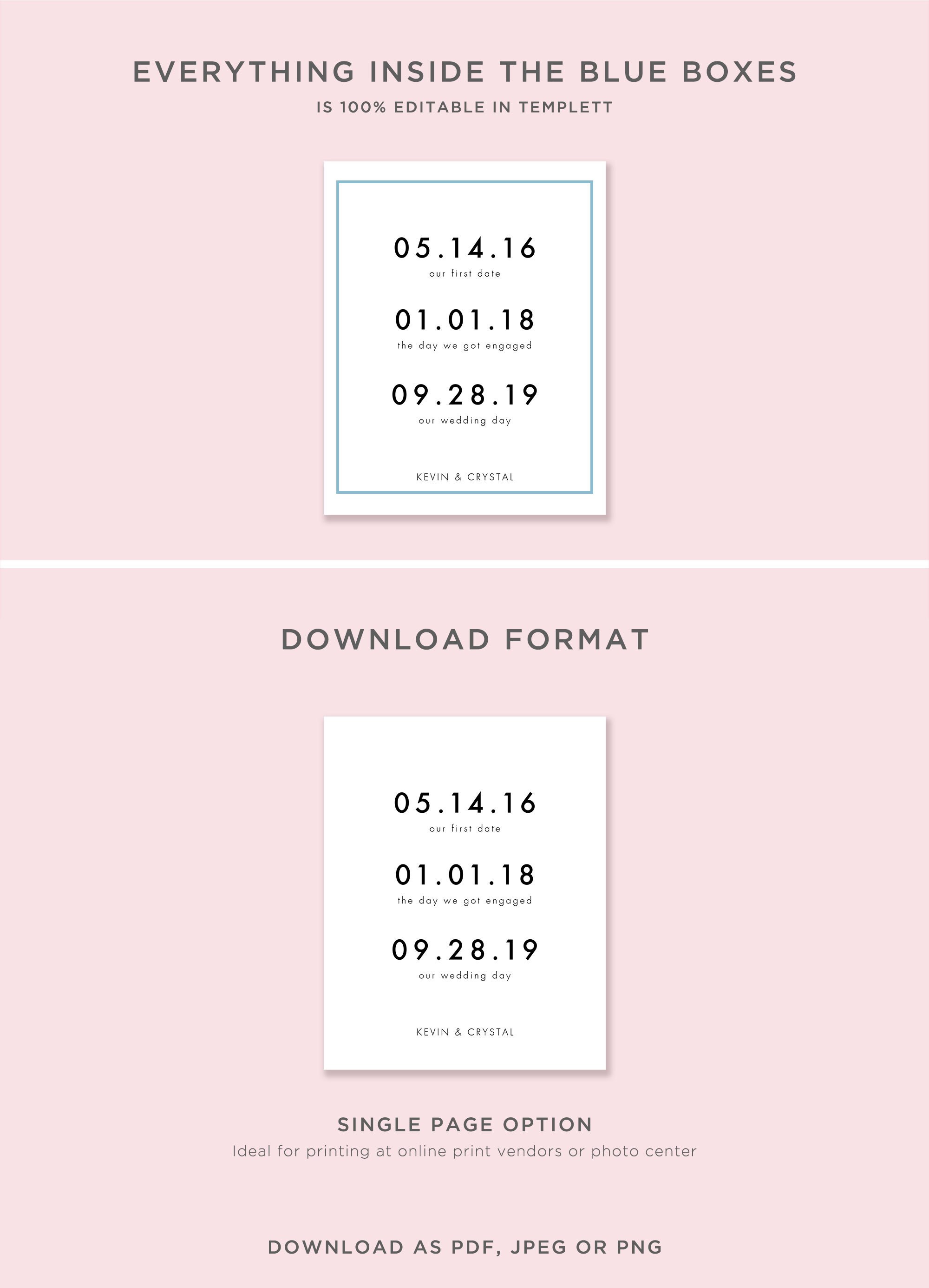 Important Dates Art Printable Template Personalized - Etsy