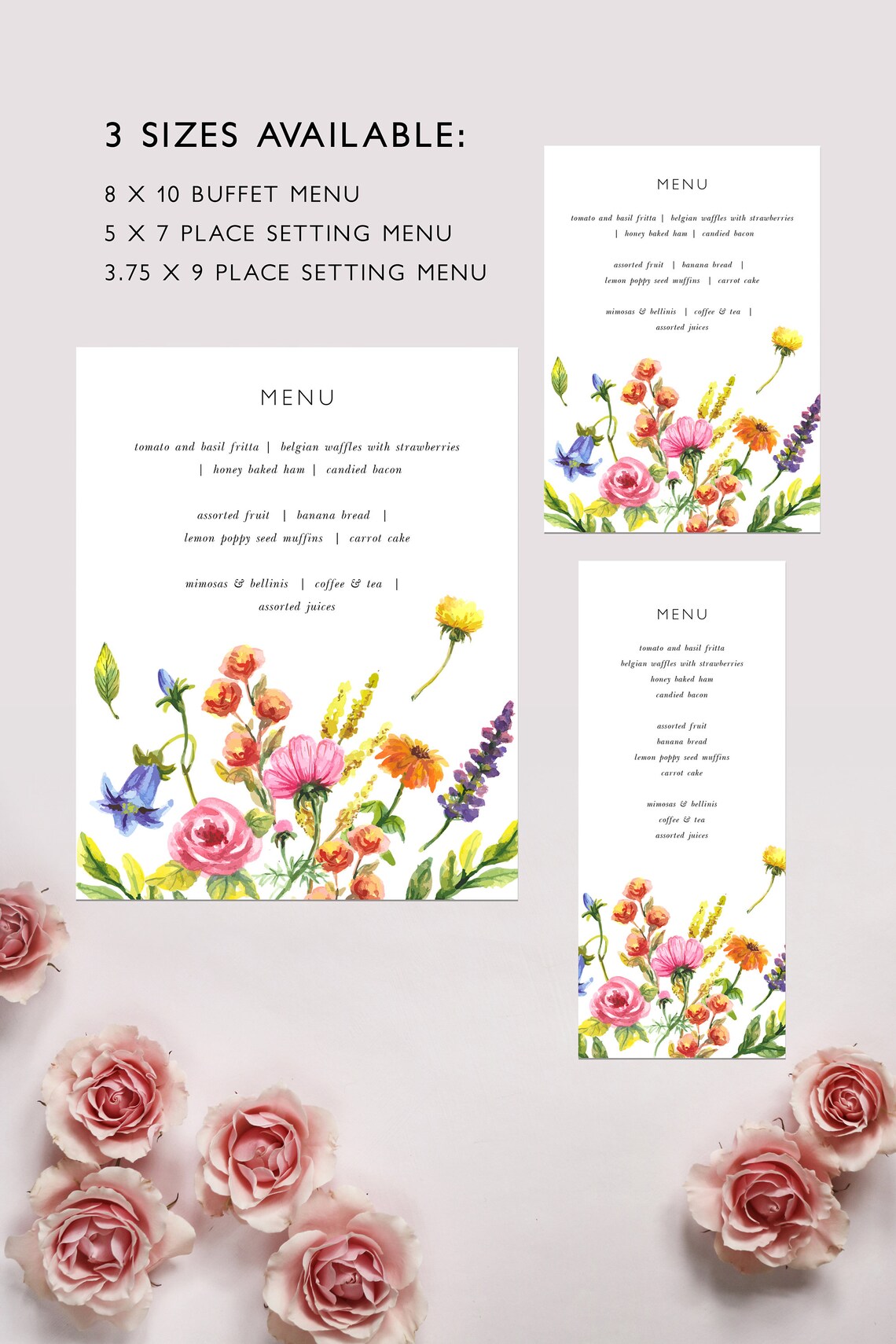 Watercolor Floral Menu Template Colorful Floral Brunch Menu | Etsy