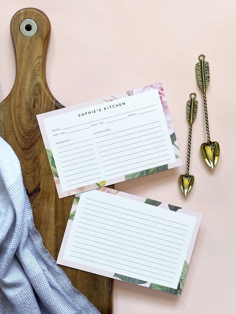 Modern Floral Recipe Card Printable Template Personalized 4 X | Etsy