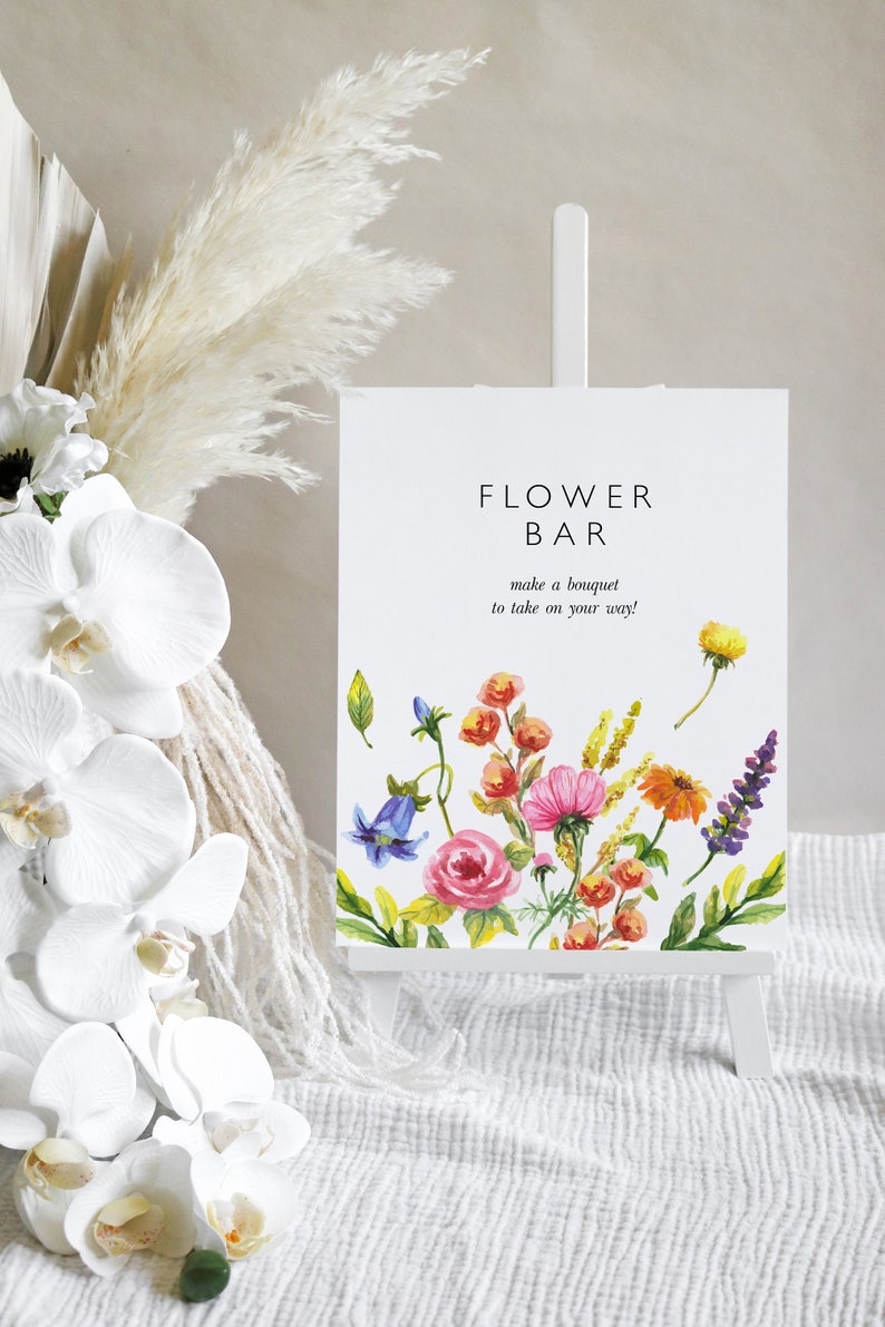 Wildflower Bloom Bar Sign Template Colorful Watercolor Floral | Etsy