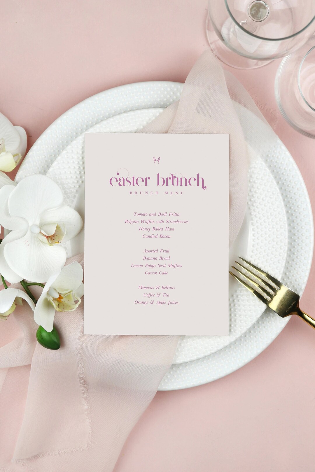Dreamy Easter Brunch Menu Template, Feminine Pink Easter Dinner Menu ...