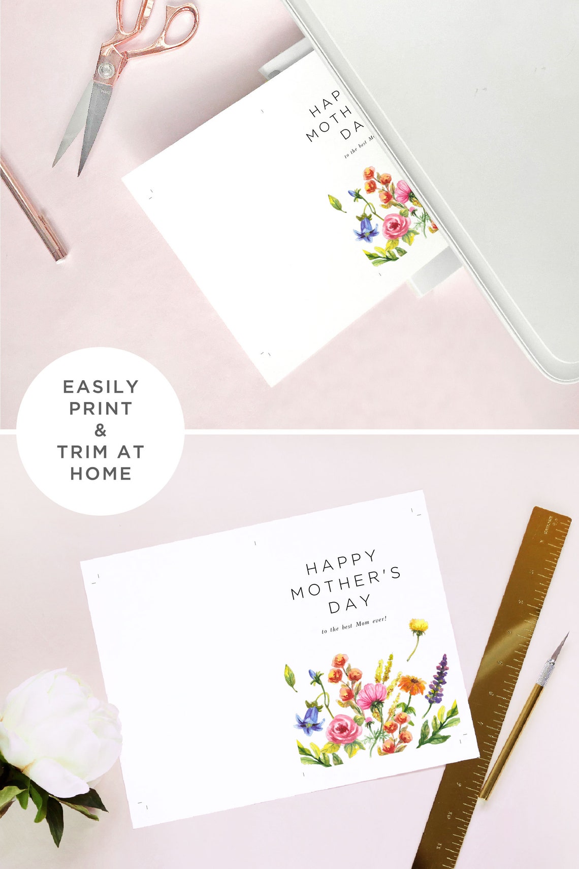 Floral Happy Mother's Day Card Printable Template | Etsy