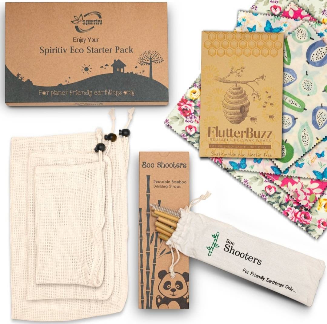 Eco Starter Pack - Eco Friendly Bamboo Straws Beeswax Wraps Cotton ...