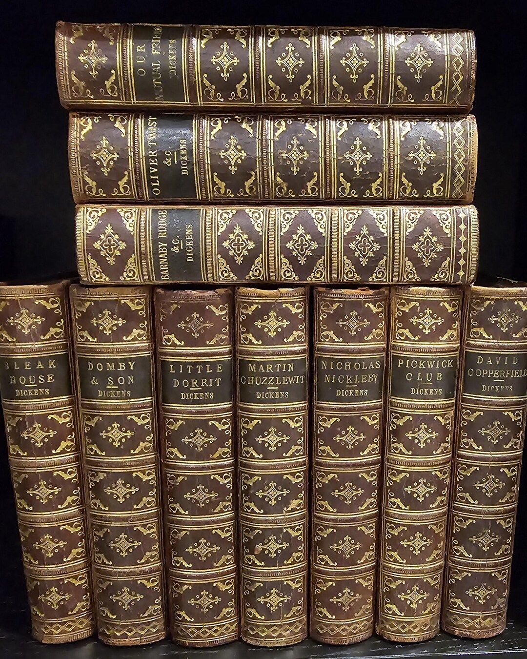 Vintage Antique 1800s Chapman and Hall Charles Dickens Books Leather ...