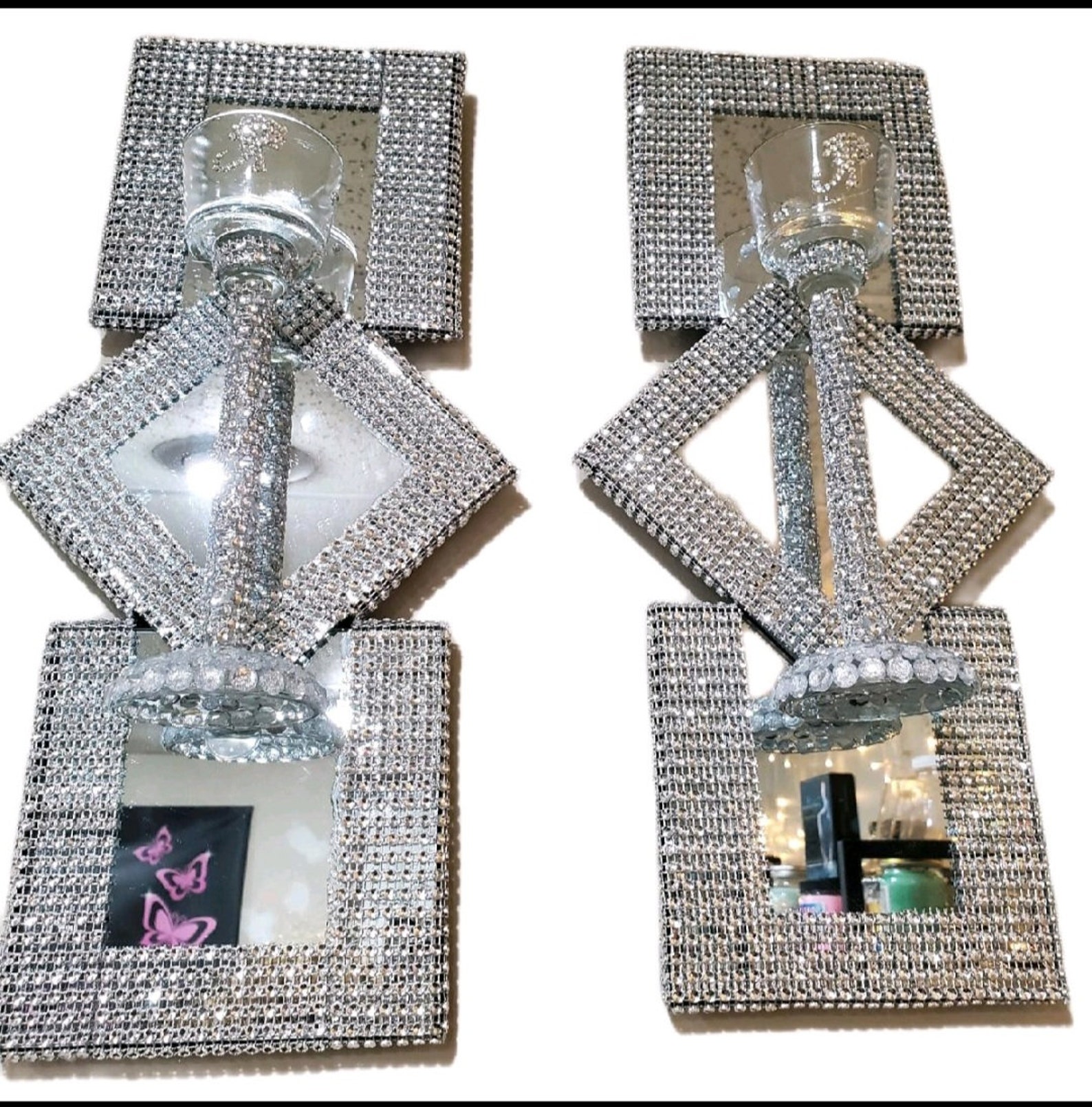 Set of 2 Glam Tea Candle Wall Mirror - Etsy
