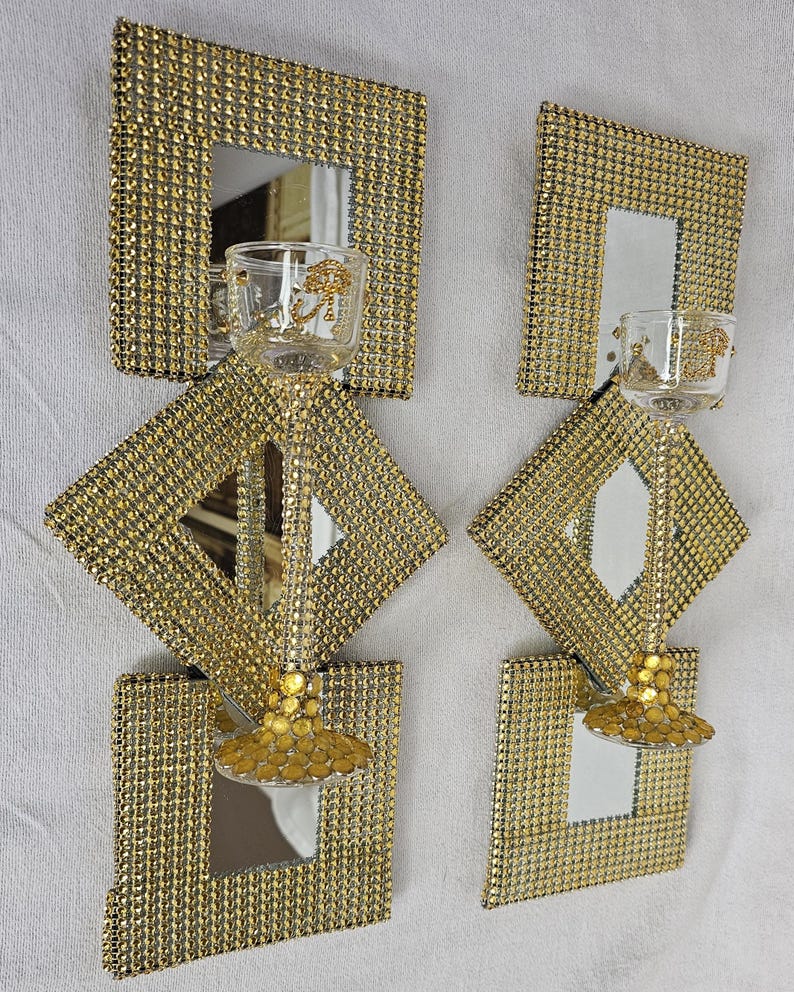 Set of 2 Glam Tea Candle Wall Mirror - Etsy