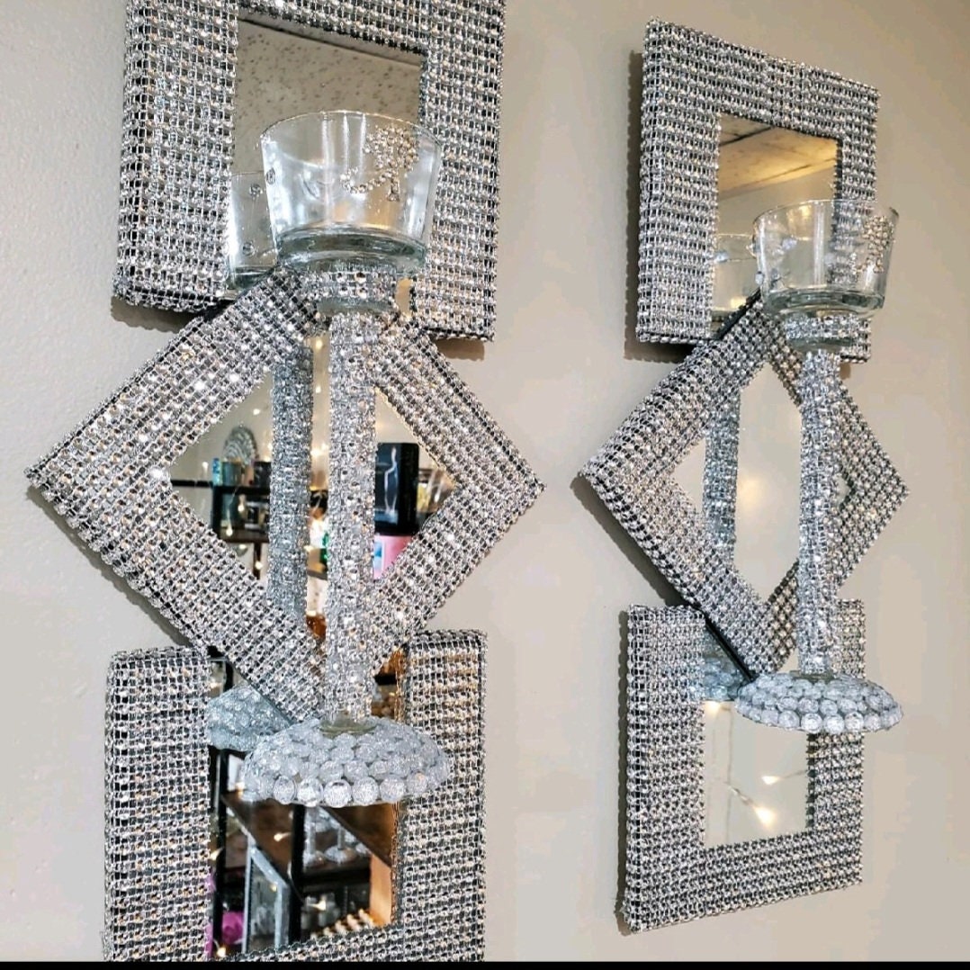 Set of 2 Glam Tea Candle Wall Mirror - Etsy