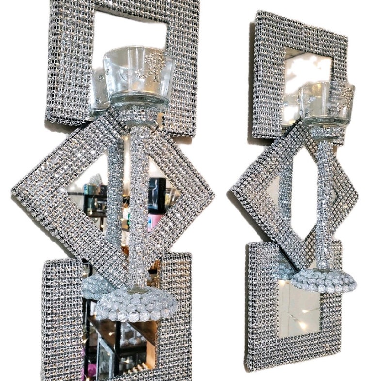 Set of 2 Glam Tea Candle Wall Mirror - Etsy