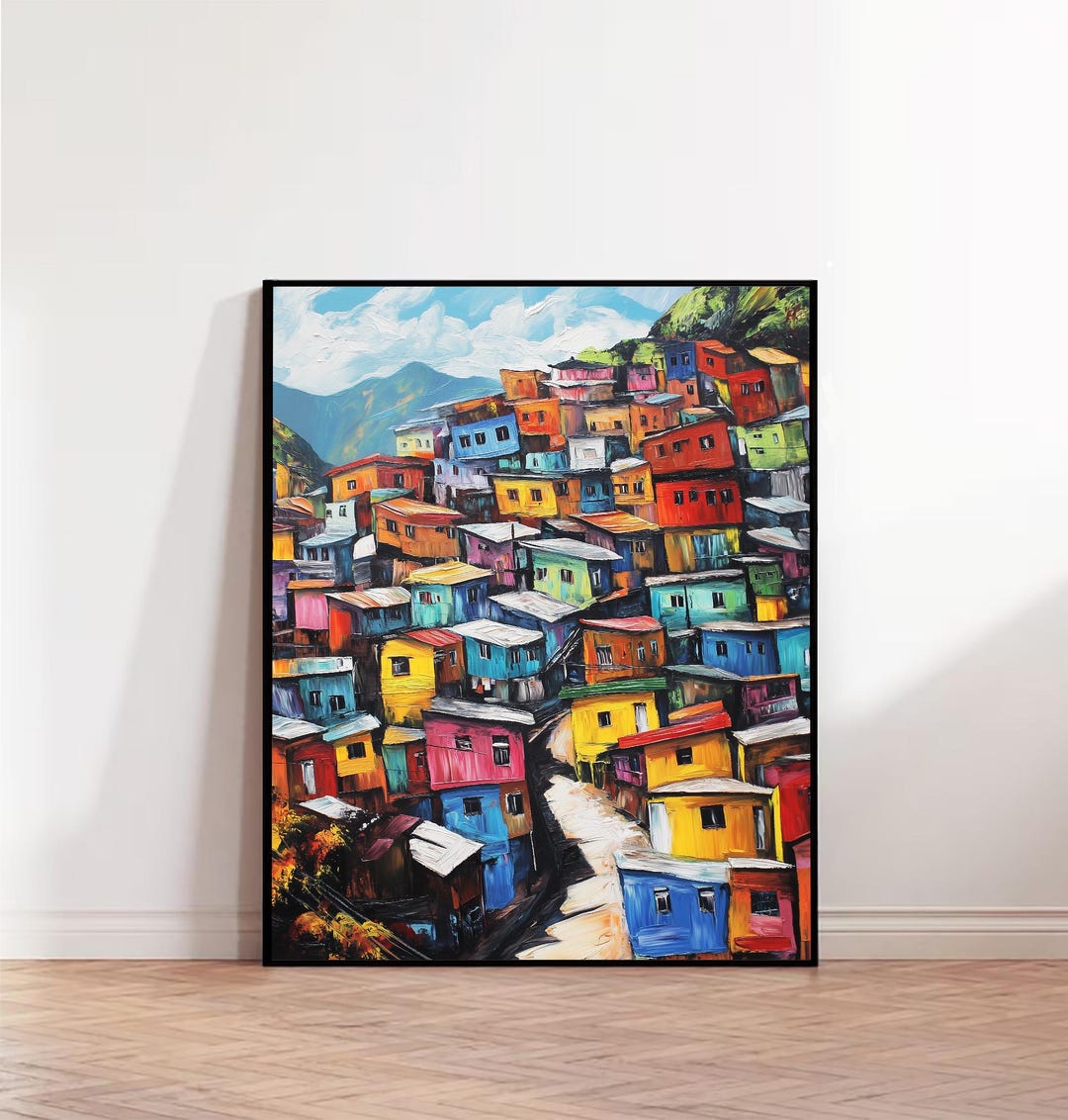 Colorful Favela Art Print | Vibrant Cityscape Oil Painting | Urban Wall ...