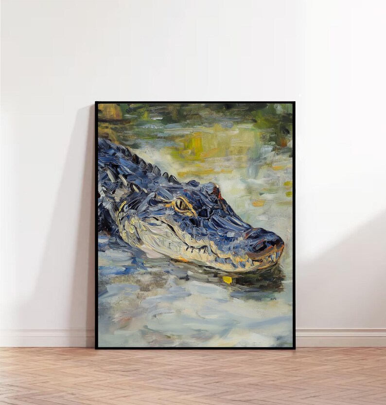 Alligator Art Print | Impressionist Wildlife Oil Painting | Swamp ...