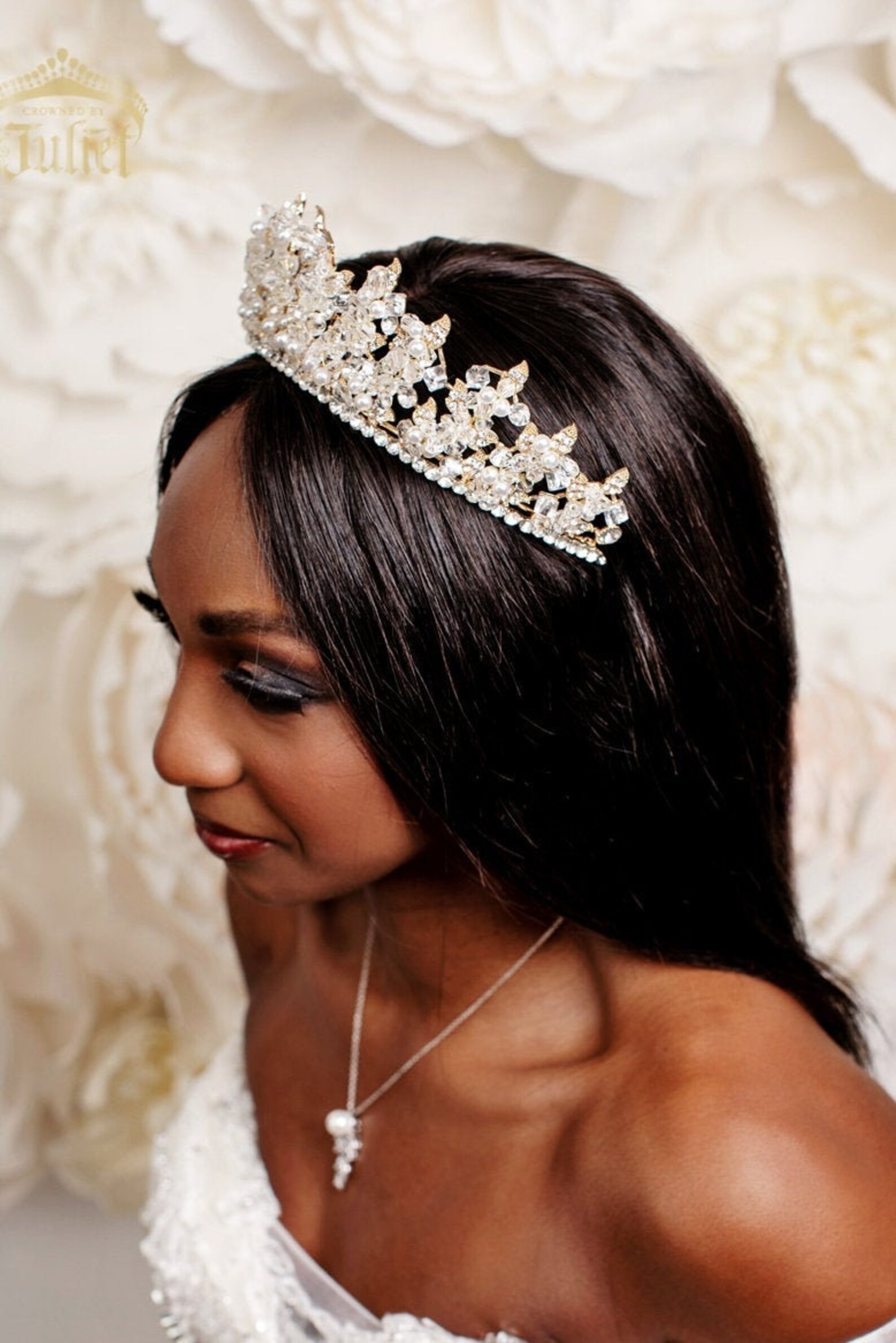 Pearl Wedding Dress Tiara, Gold Bridal Crown, ANDROMEDA© - Etsy