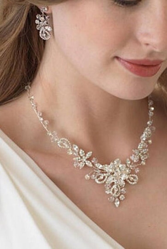 Bridal Necklace Set Vintage Wedding Earrings Boho Forehead Jewelry Bridesmaids Jewellery Gifts Sweet Sixteen Bridgerton VIVIENNE Etsy