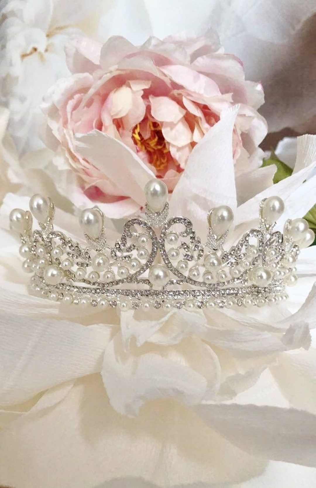 Pearl Crowns Queen of France Royal Tiara Bridal Halo Bridgerton Wedding ...