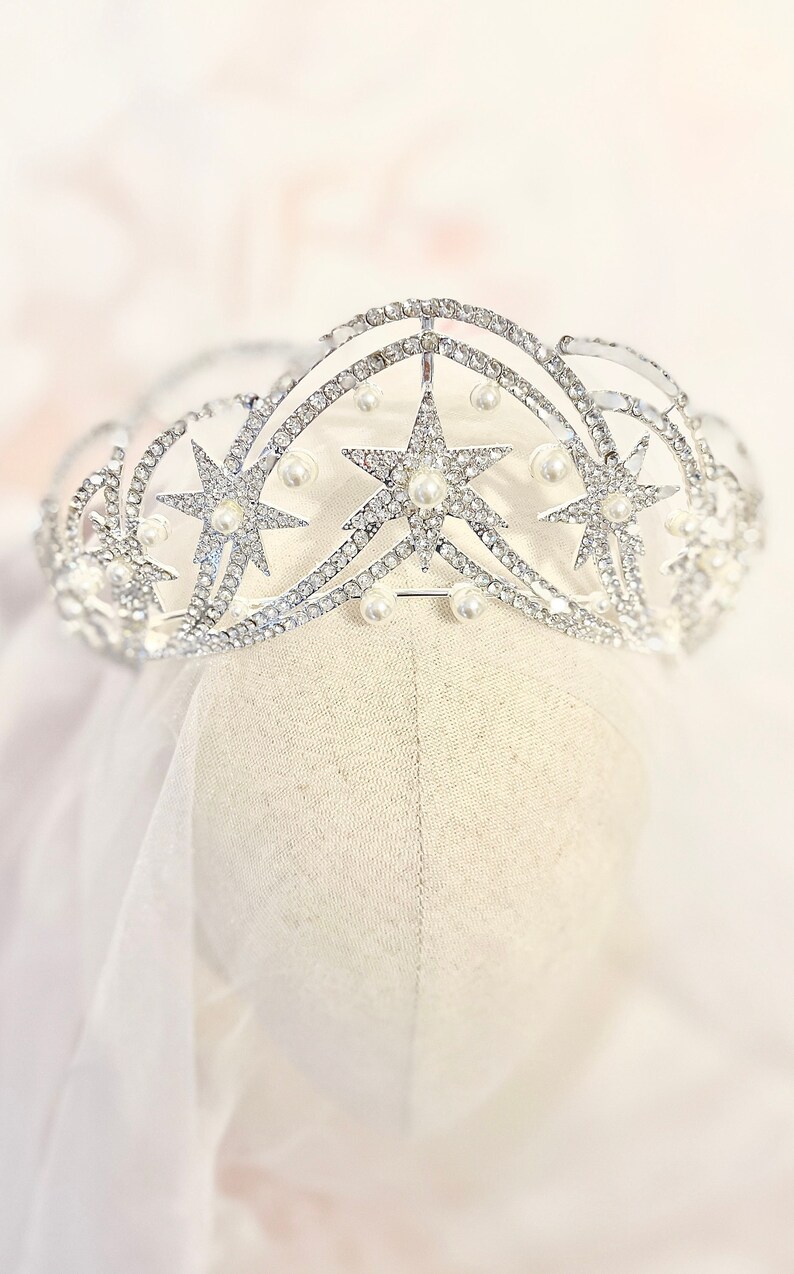 Stars Tiara Celestial Bridal Crown Austrian Crystal Wedding Headpiece ...