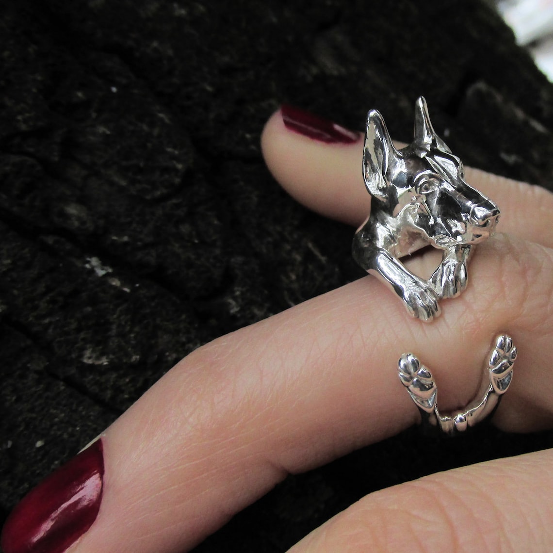 Doberman Ring Sterling Doberman Doberman Hug Ring Doberman | Etsy